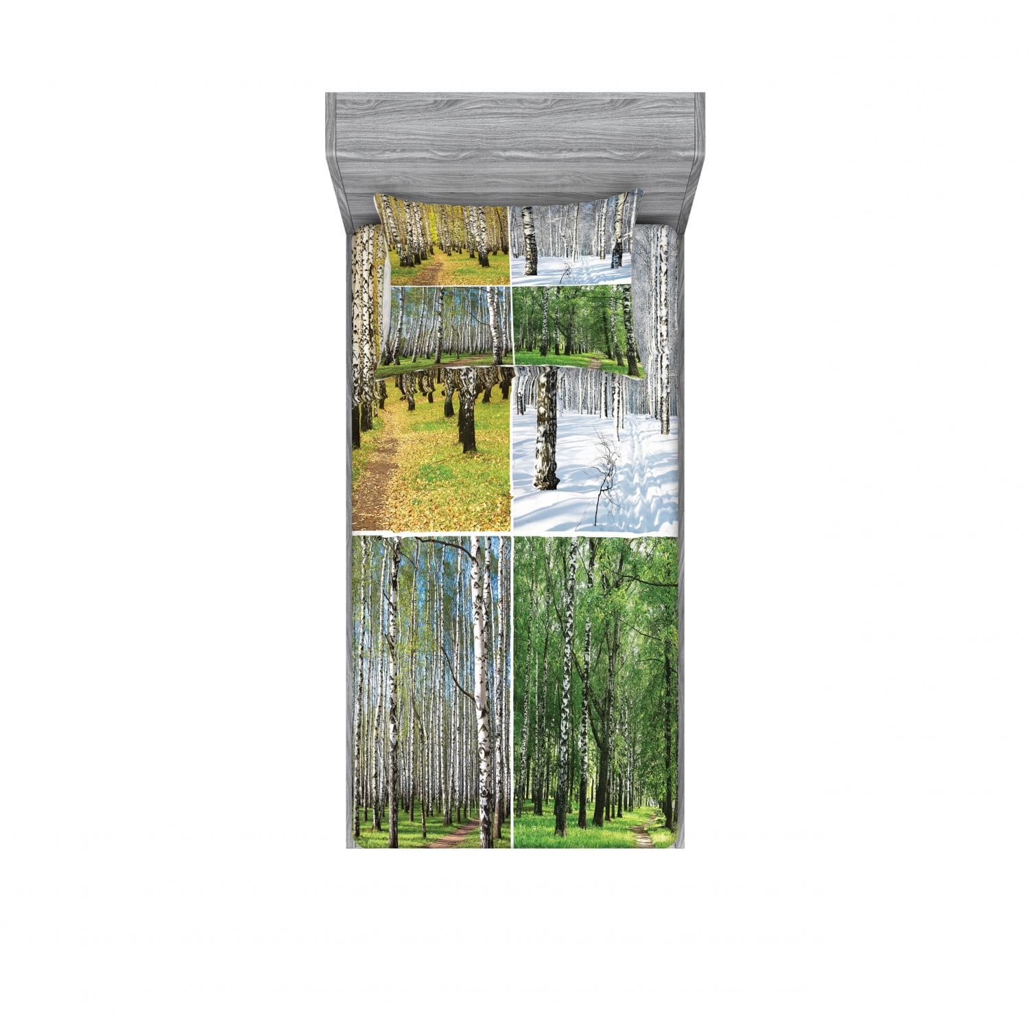 Landscape Bedding Set with Sheet & Covers, Pathway in Woodland Birch ...