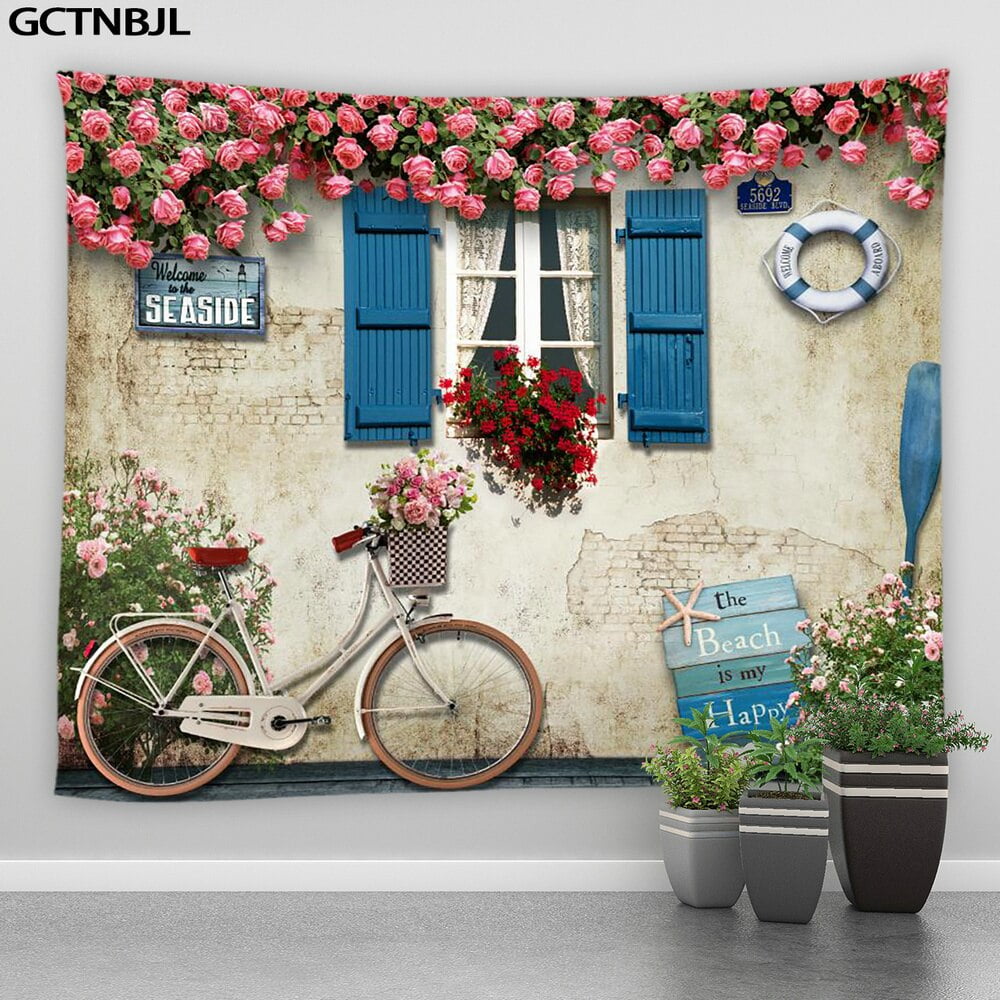 Landscape Big Tapestry Retro Style Street Architecture Flower Plant ...