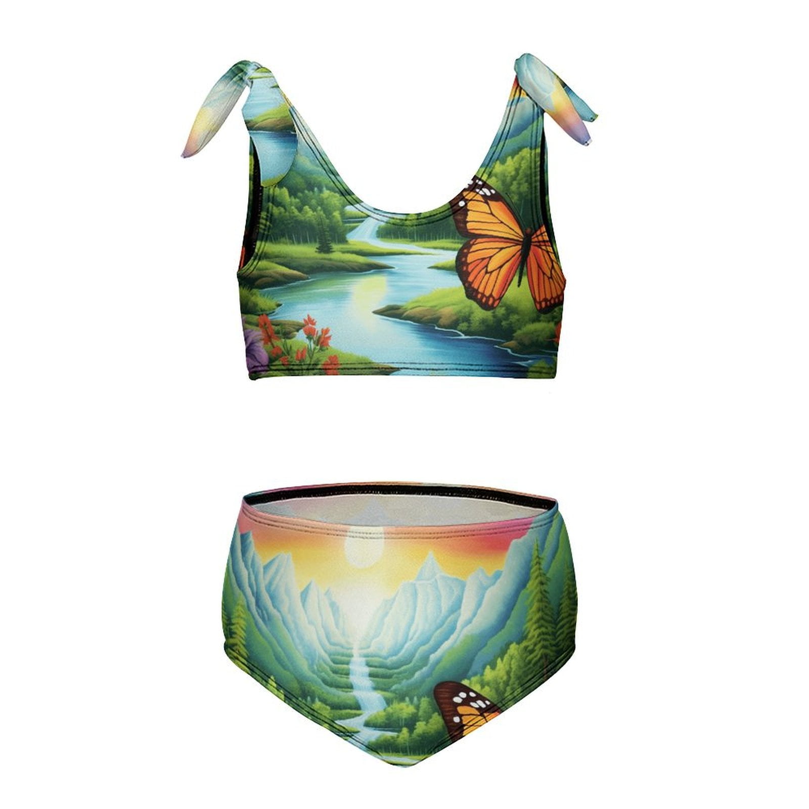 Landscape Butterfly Girls' beach sports two-piece swimsuit set ...