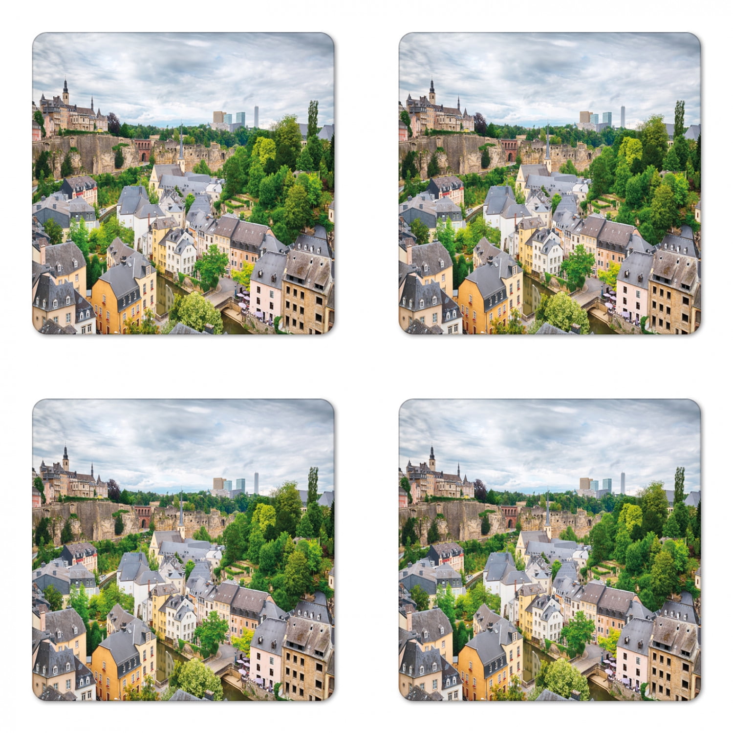 Landscape Coaster Set of 4, View of Old Town Area Luxembourg City ...