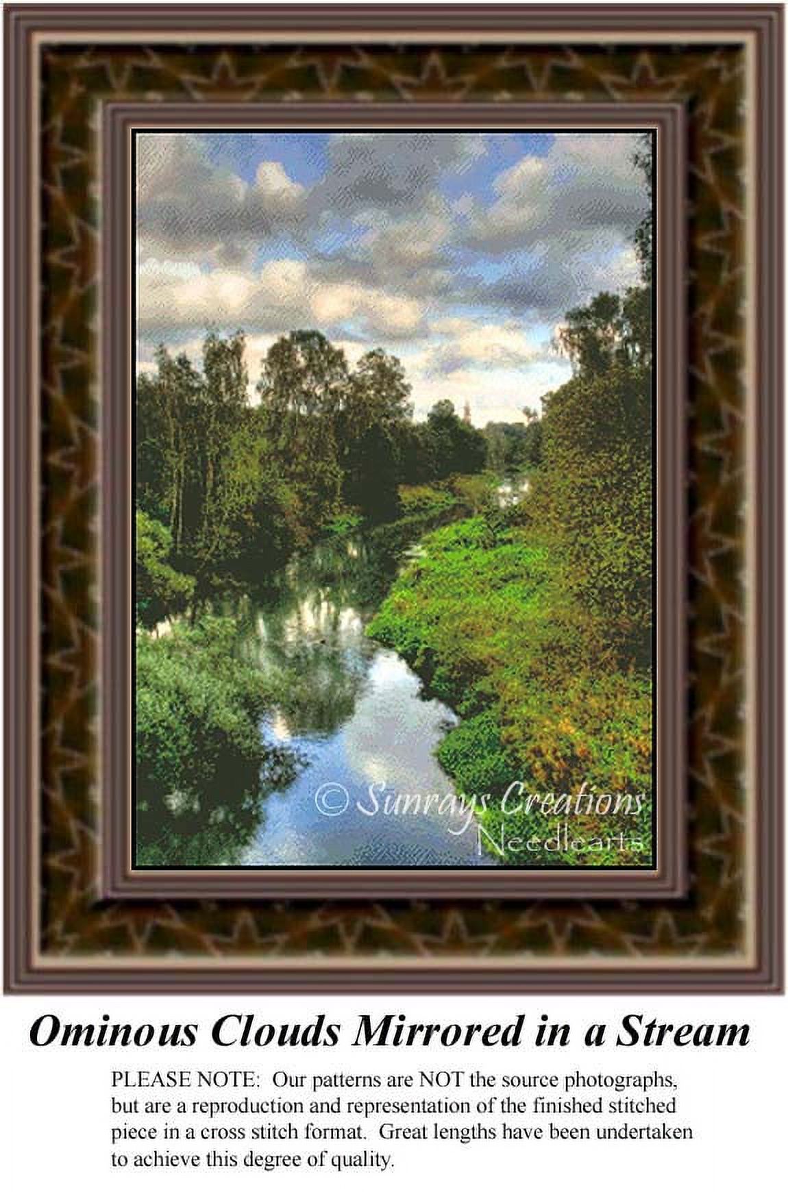Landscape Cross Stitch Pattern | Ominous Clouds Mirrored in a Stream ...