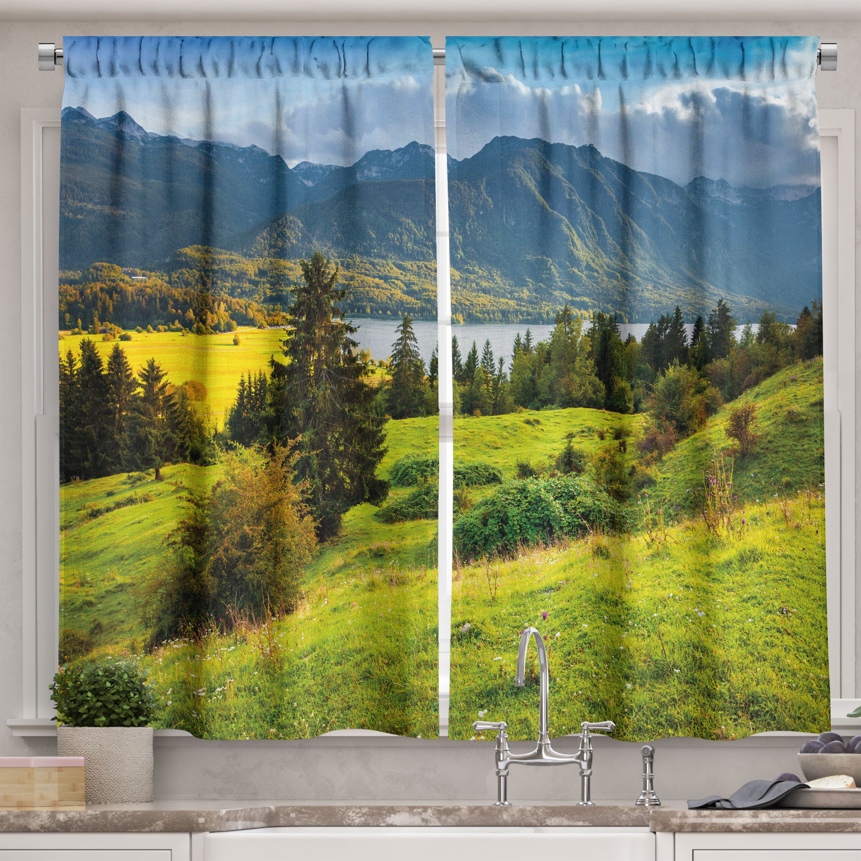 Landscape Curtains 2 Panels Set, Summer Morning on Bohinj Lake in ...