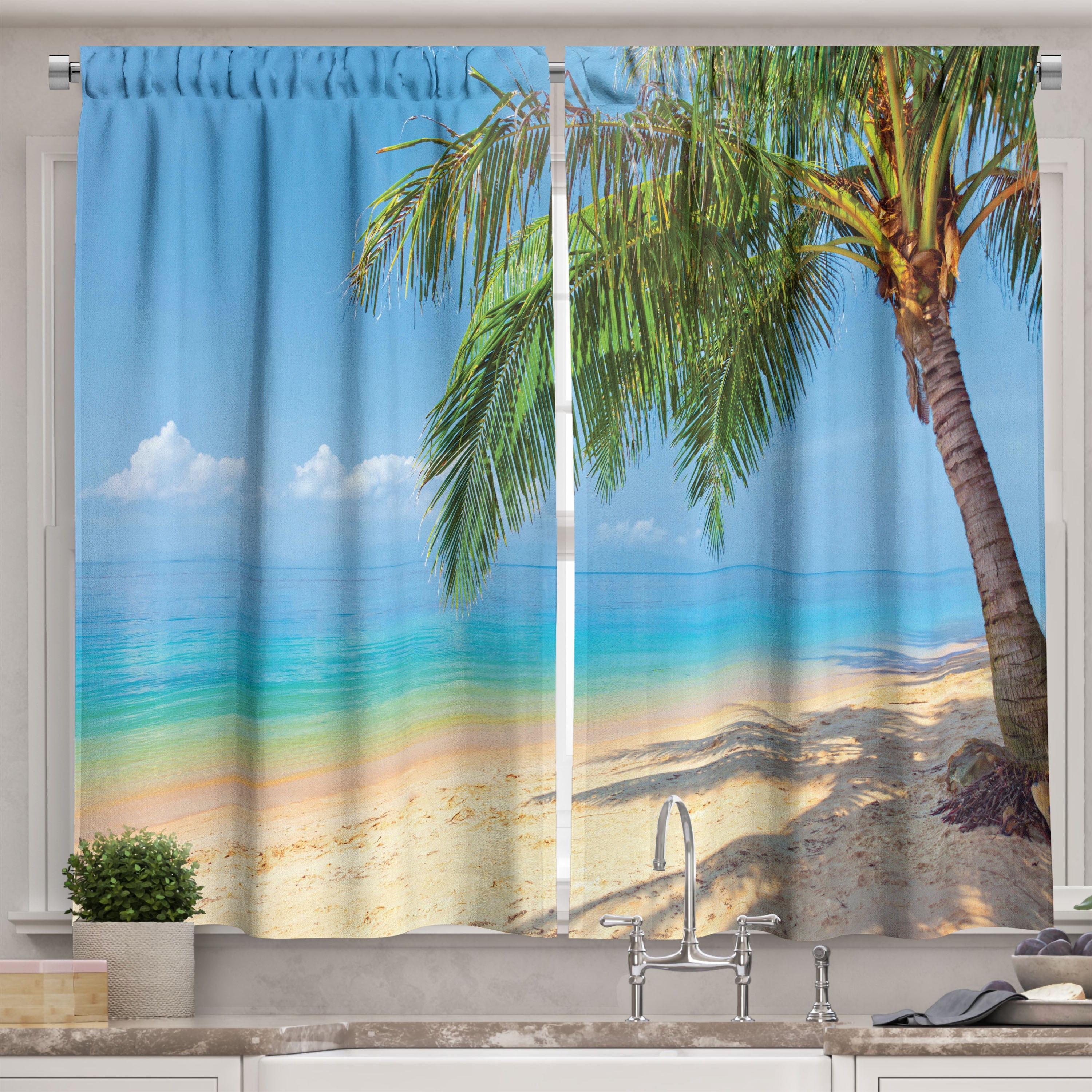 Landscape Curtains 2 Panels Set, Tropic Botanic Image with Coconut ...