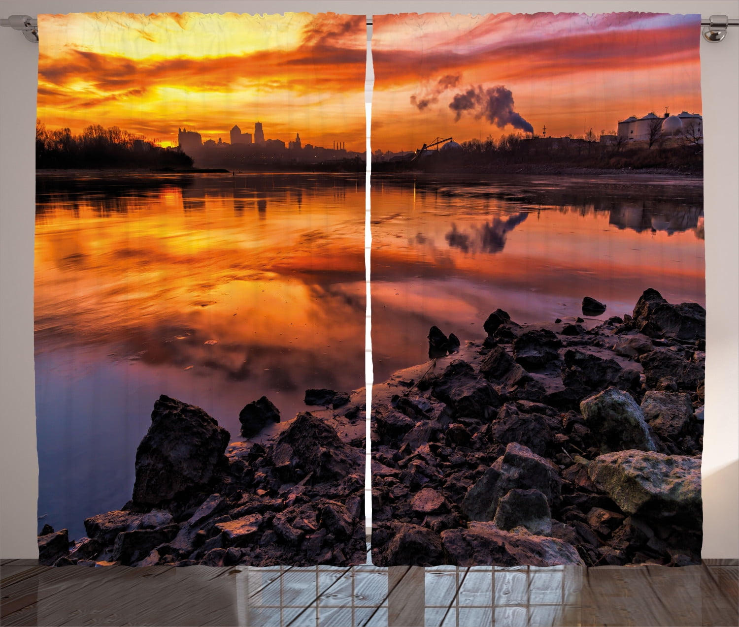 Ambesonne Colorful Curtains 2 Panel Set, Kansas City Scenery, 108" x ...