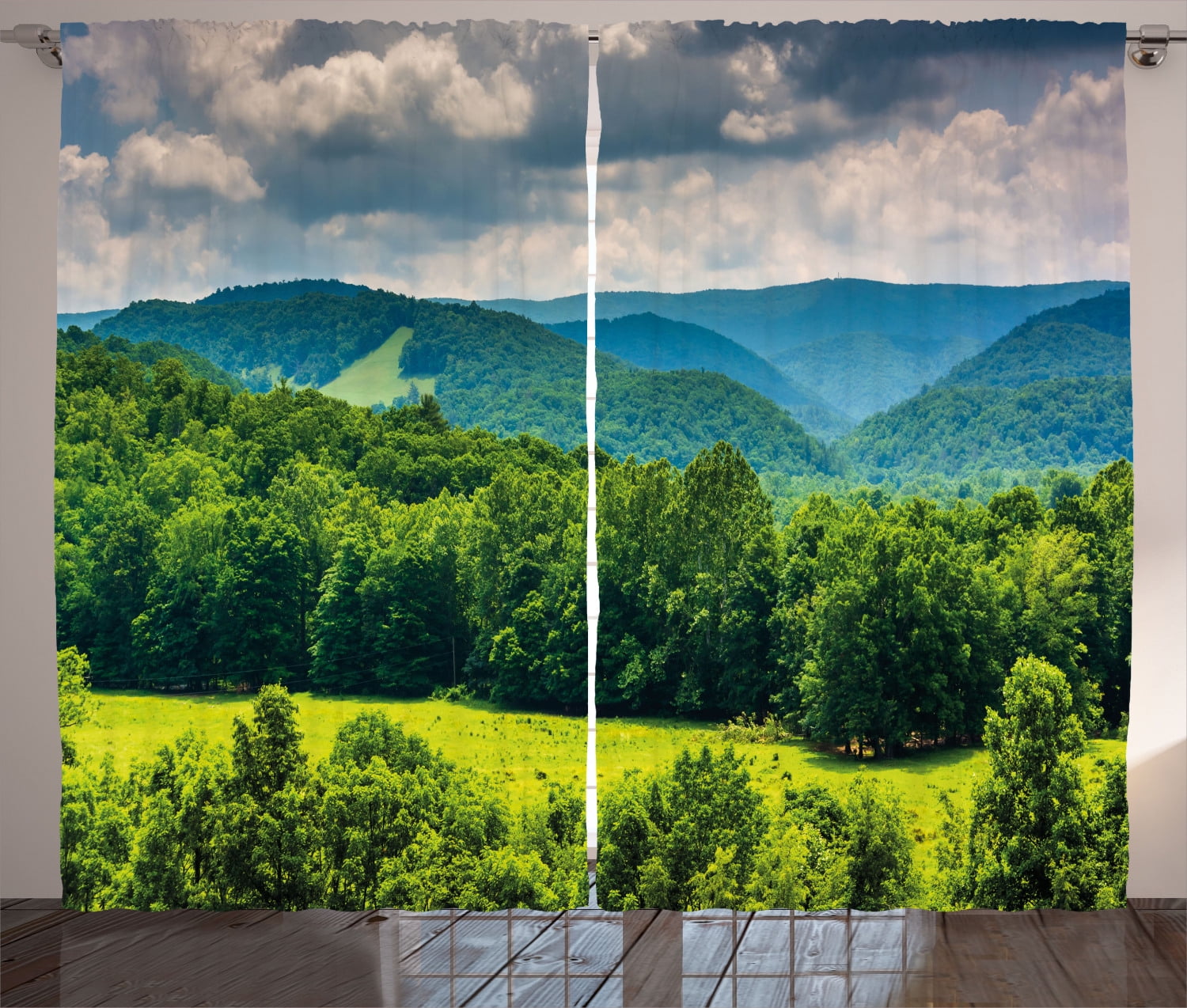 Ambesonne Mountain Curtains 2 Panel Set, Landscape of Mountains, 108" x ...