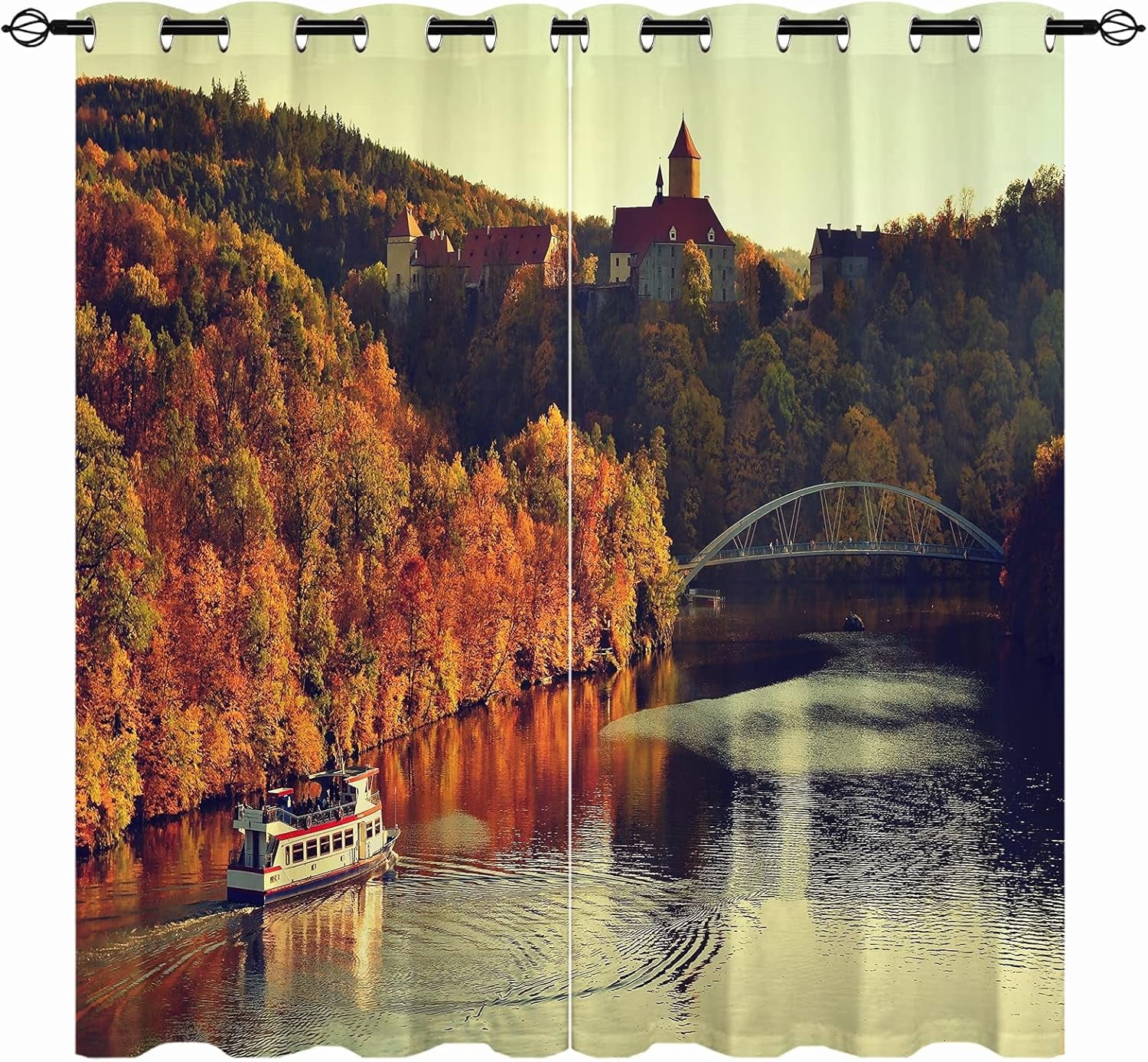 Landscape Curtains - Autumn Castle Dam Europe Natural Colorful Scenery ...
