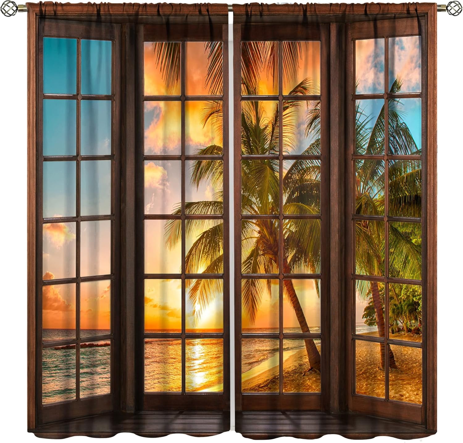 Landscape Curtains,Beach Sea Coconut Trees Natural Landscape Rustic ...