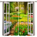 Landscape Curtains,Flower Forest Nature Curtains for Living Room, 3D ...