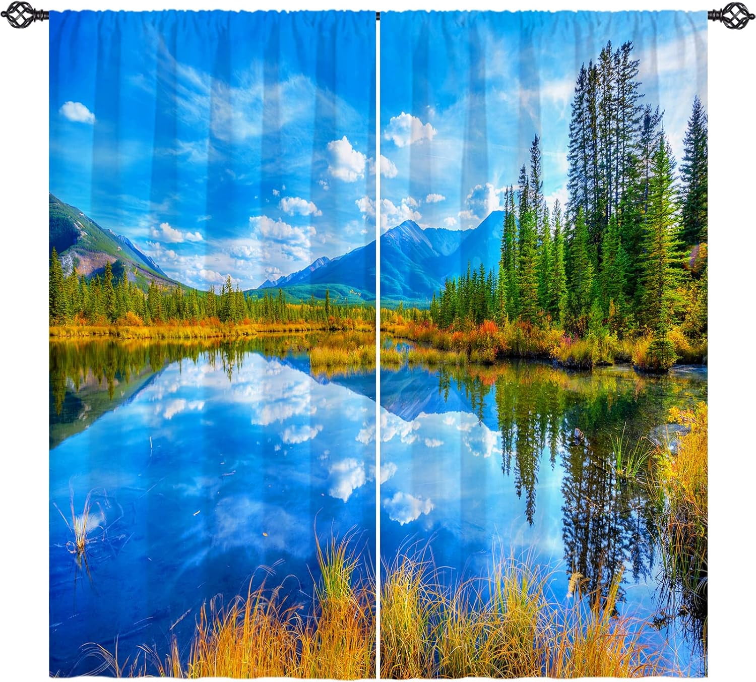 Landscape Curtains Nature Theme Window Drapes with Autumn Forest Lake ...