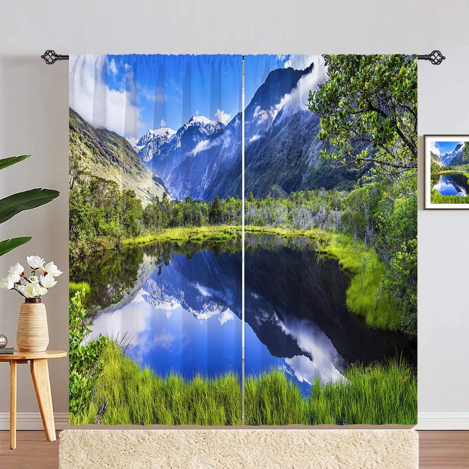 Landscape Curtains Nature Theme Window Drapes with Foggy Snow Mountain ...