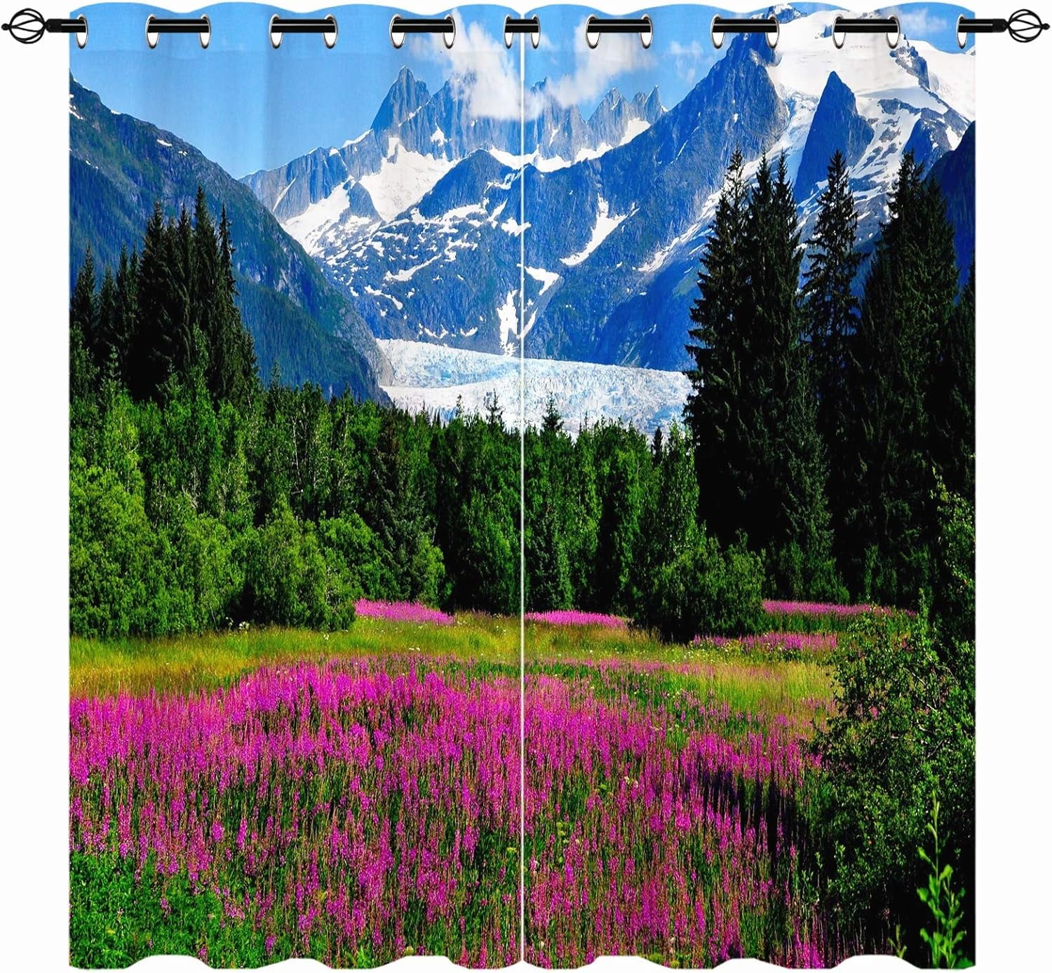 Landscape Curtains, Spring Nature Woodland Mountain Flower Green Tree ...