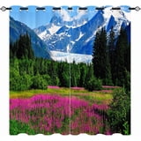 Landscape Curtains, Spring Nature Woodland Mountain Flower Green Tree ...
