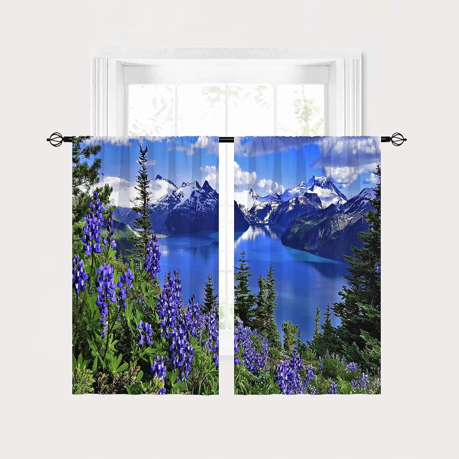 Landscape Curtains - Spring Nature Woodland Mountain Lake Purple Flower ...