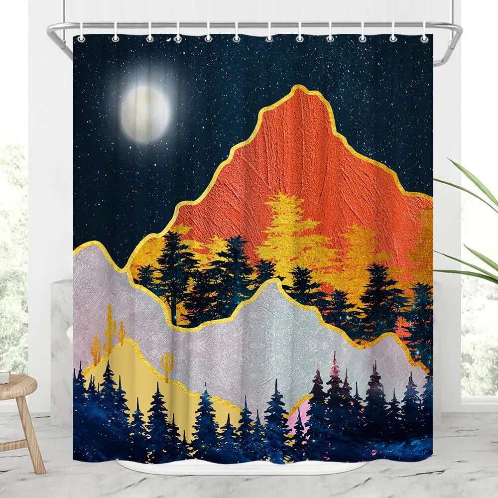Landscape Decorative Shower Curtain Mountain Lake View Sunny Day Nature ...