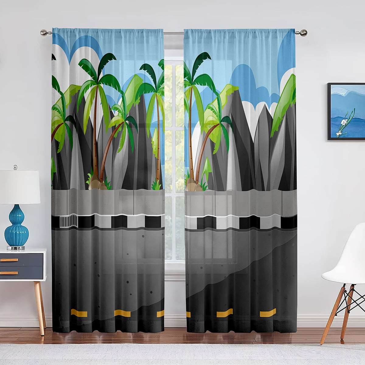 Landscape Desert Sunset Highway Road Sheer Window Curtains for Living ...