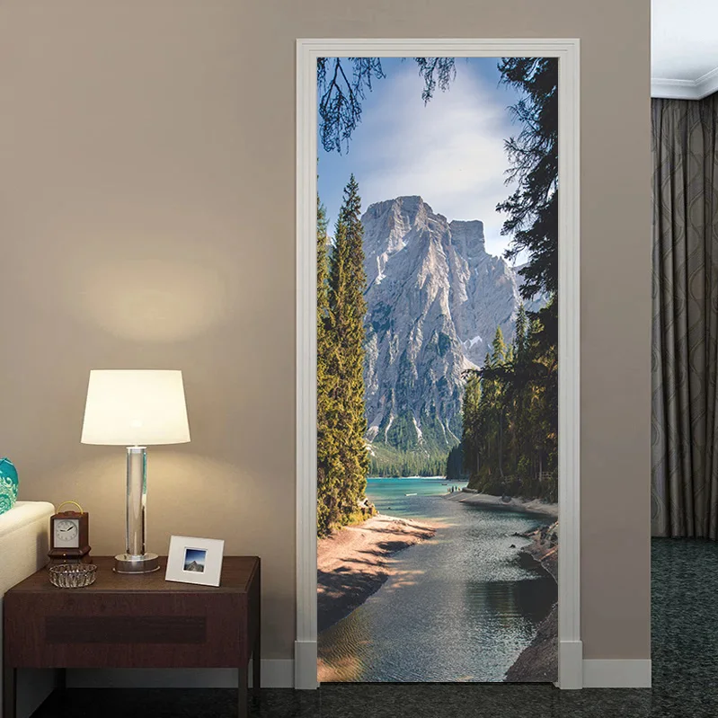 Landscape Door Stickers Creative Mural Adhesive Waterproof Natural ...