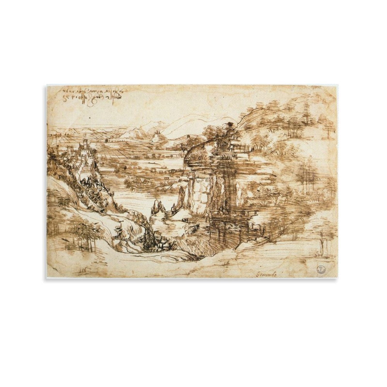 Landscape Drawing for Santa Maria Della Neve by Leonardo Da Vinci ...