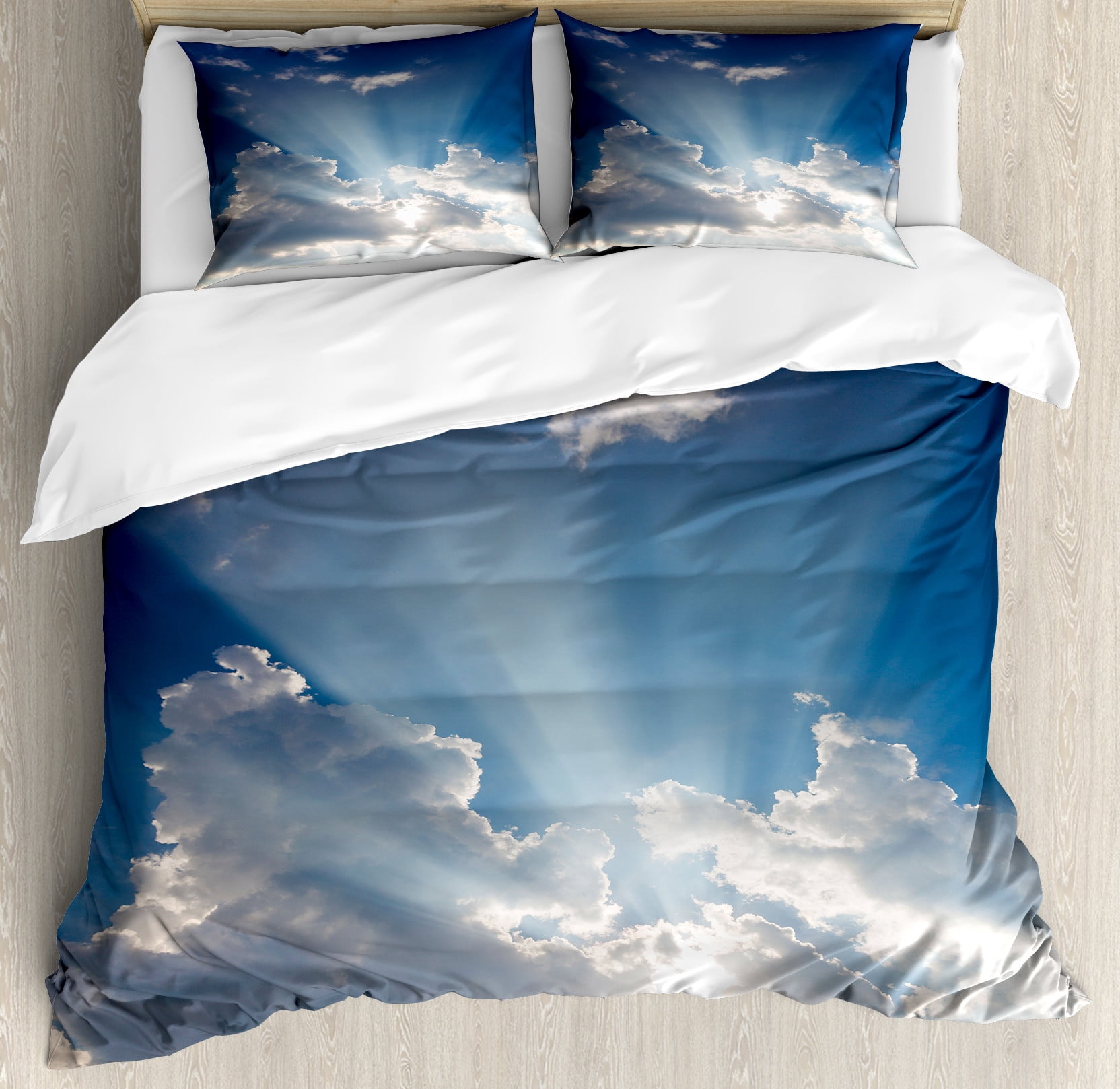 Landscape Duvet Cover Set, Big Sunbeam Coming out of Clouds Sunny Day ...