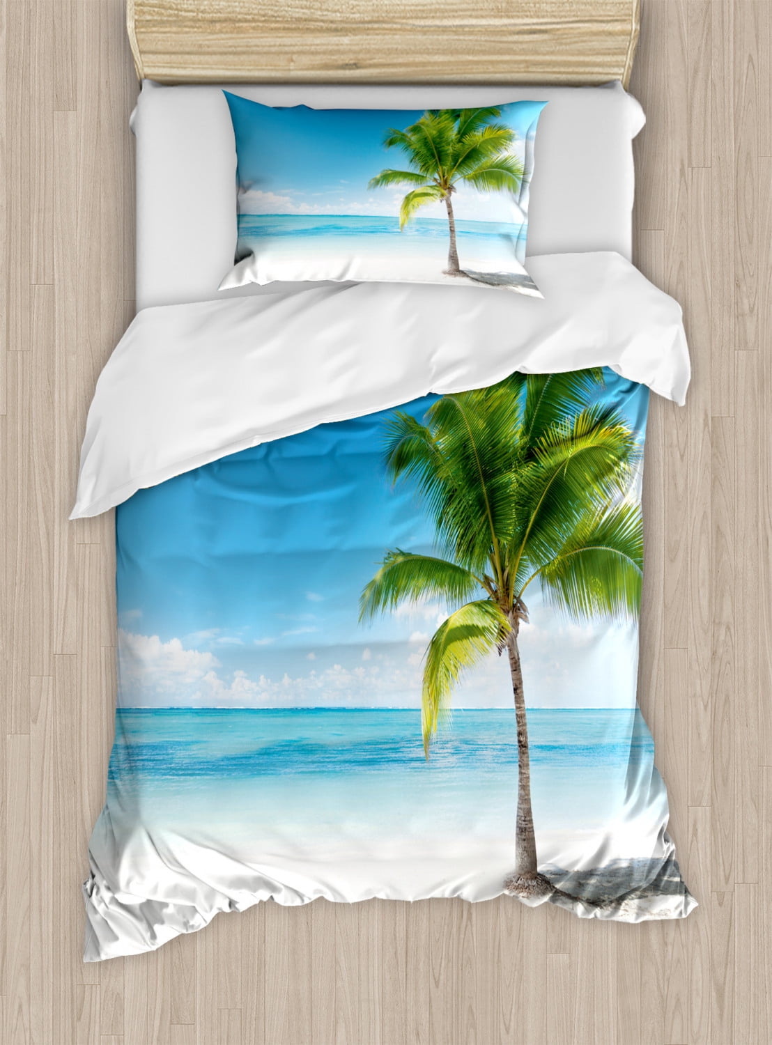 Landscape Duvet Cover Set, Caribbean Maldives Beach Island Sea Ocean ...