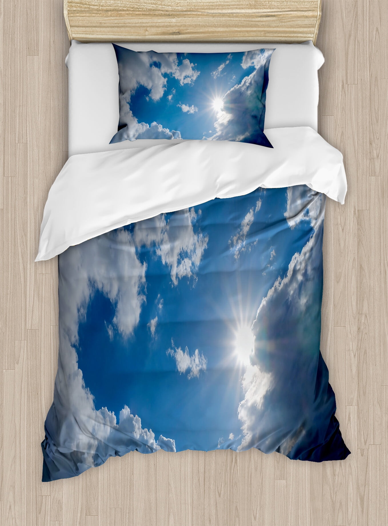 Landscape Duvet Cover Set, Clear Weather Vivid Vibrant Sun on Sky with ...