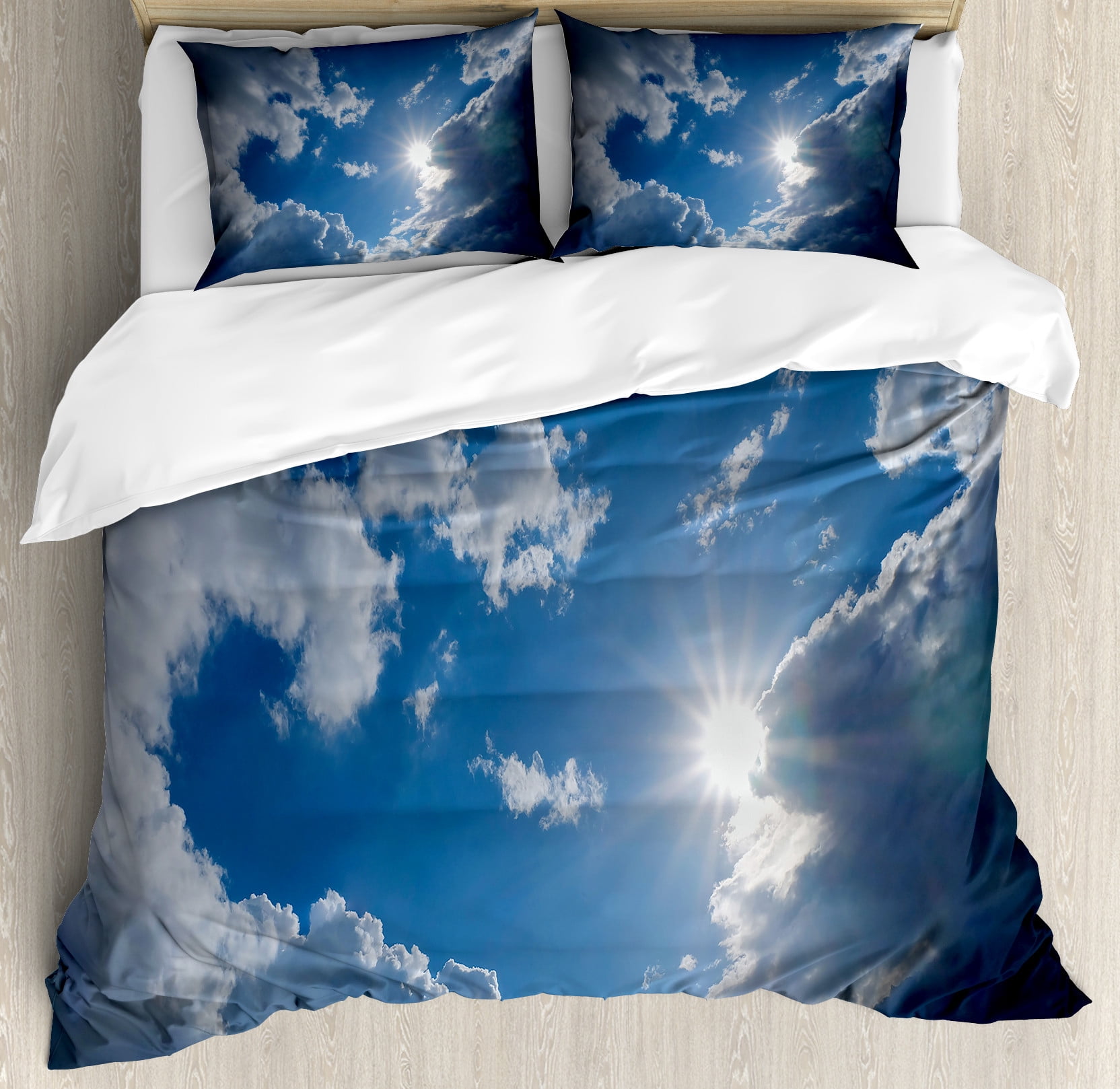 Landscape Duvet Cover Set, Clear Weather Vivid Vibrant Sun on Sky with ...