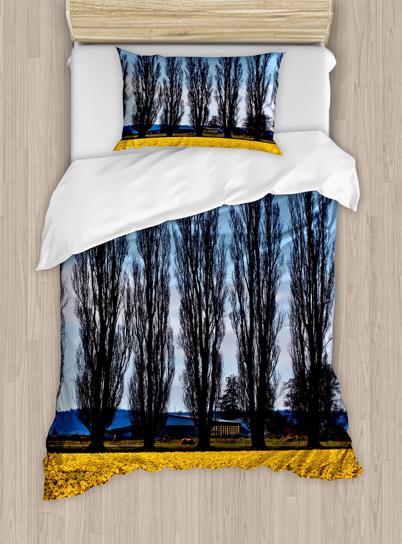Landscape Duvet Cover Set, Daffodil Field Farming Garden Nature Valley ...