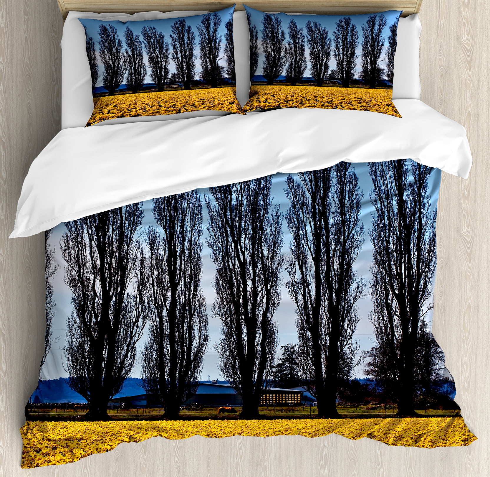 Landscape Duvet Cover Set, Daffodil Field Farming Garden Nature Valley ...