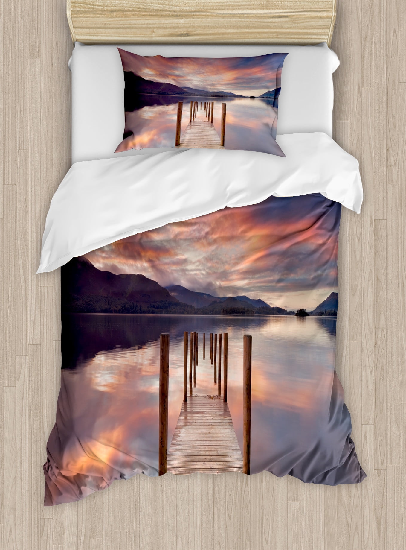 Landscape Duvet Cover Set, Flooded Jetty in Derwent Water Lake District ...