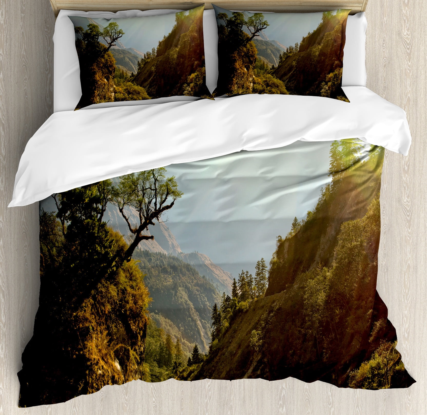 Landscape Duvet Cover Set, Forest Nepal Himalaya Mountains Sunlight ...
