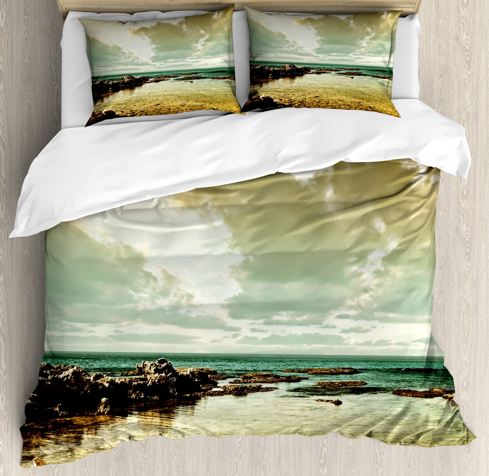 Landscape Duvet Cover Set, Island Scenery near Ocean Sea with Clouds ...