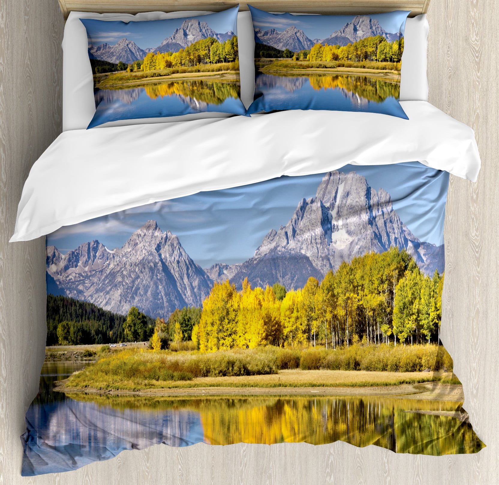 Landscape Duvet Cover Set, Lake View Trees Clear Sky Reflection Nature ...