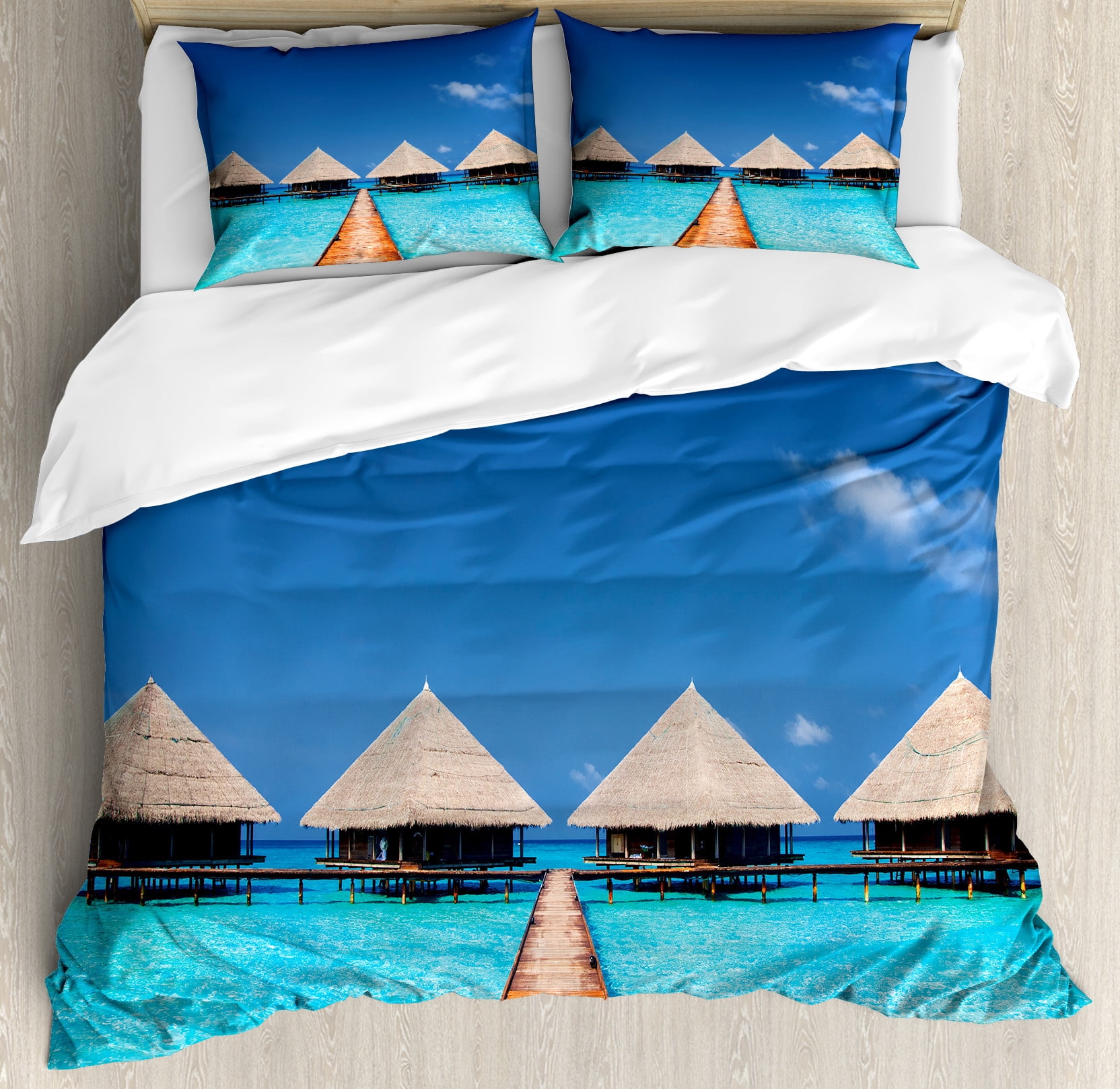 Landscape Duvet Cover Set, Maldives Dock Clear Waters Tropical Nature ...