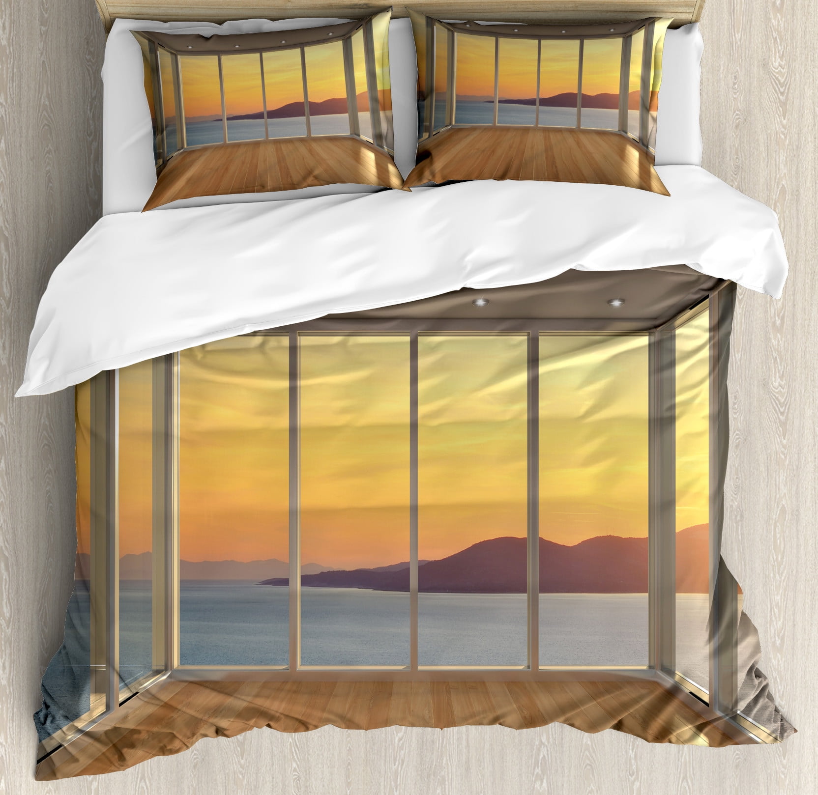 Landscape Duvet Cover Set, Modern Design Empty House with Mountain ...
