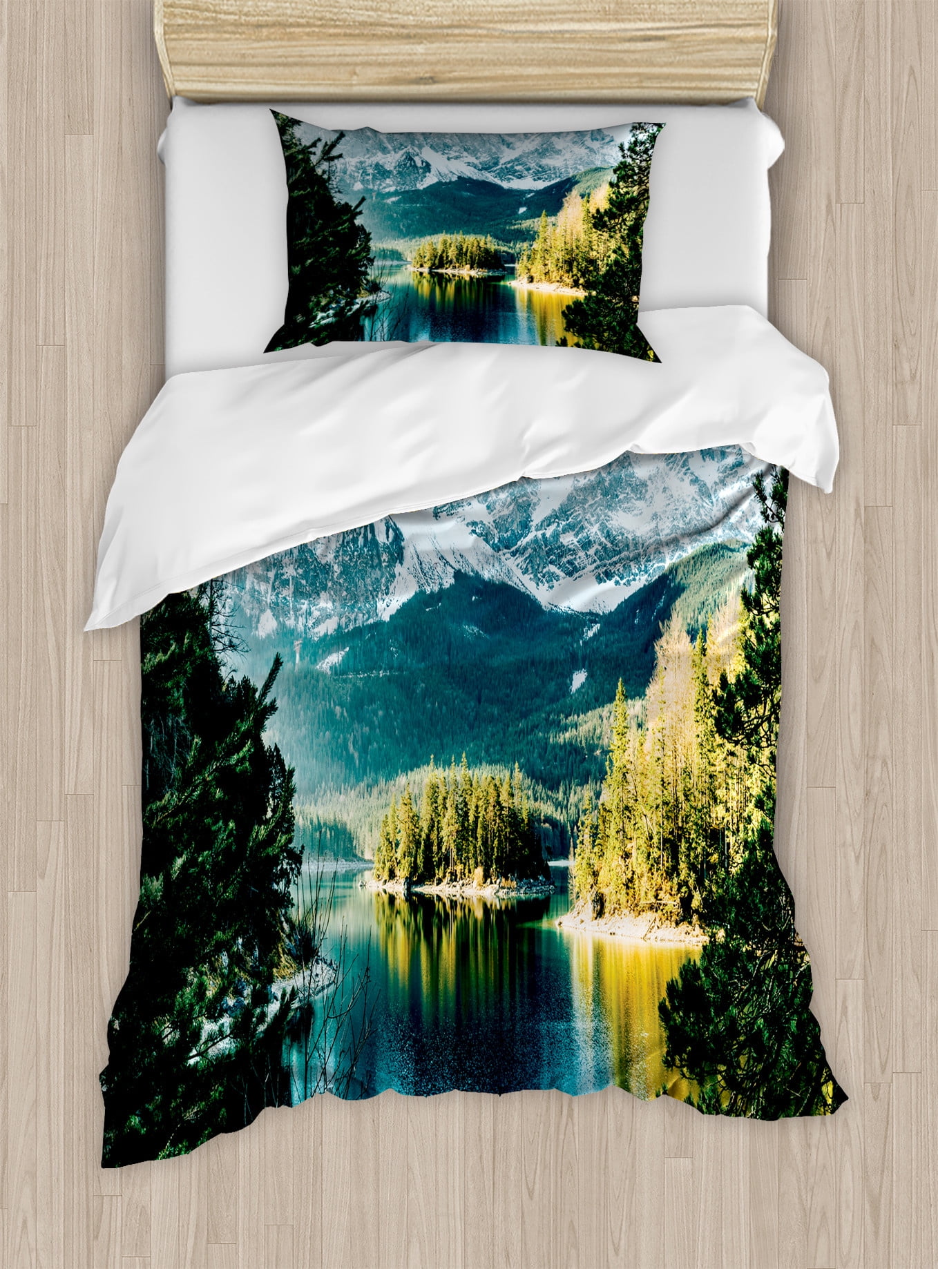 Landscape Duvet Cover Set, Mountain Lake in Northern Germany Frozen ...