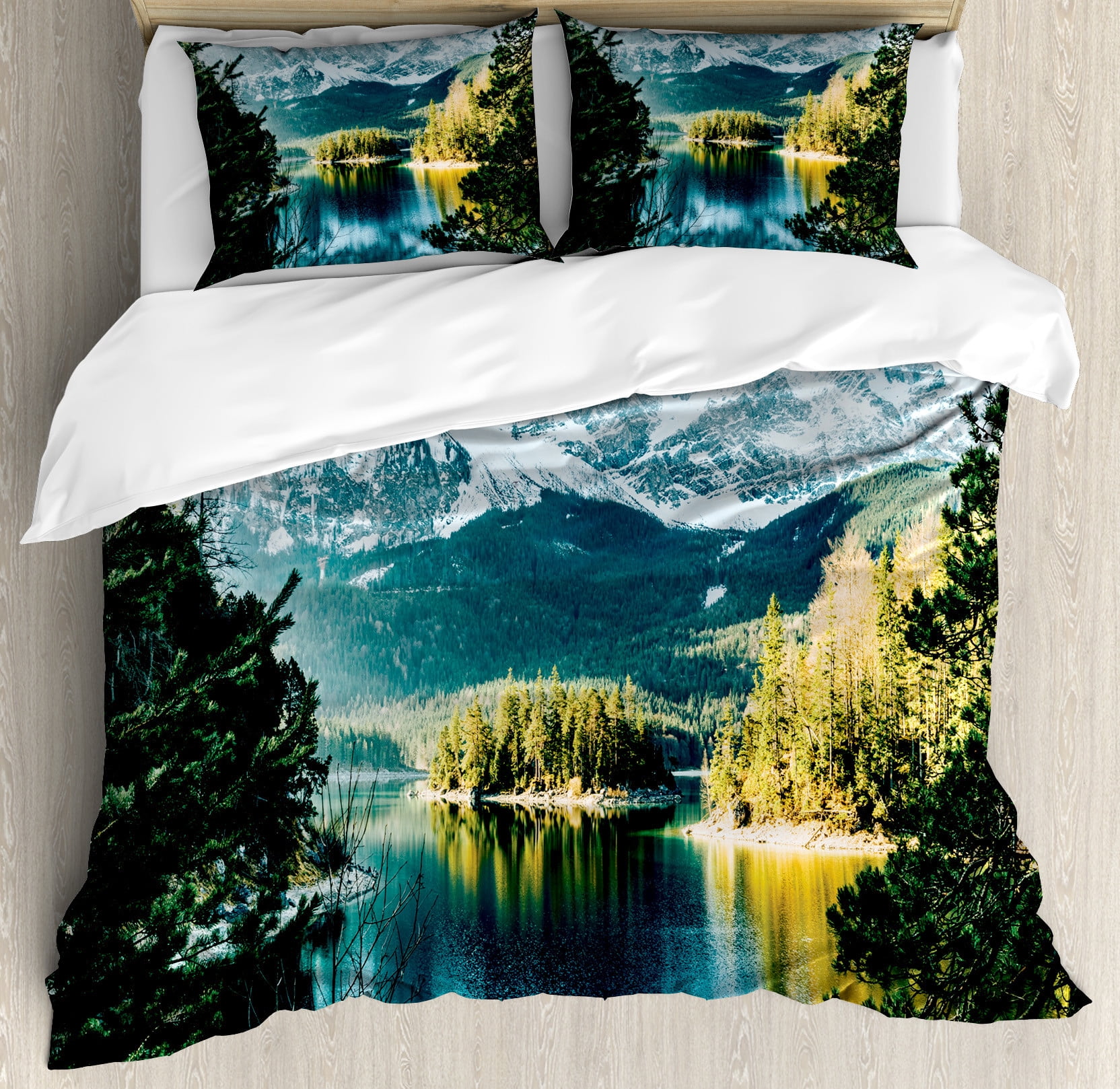 Landscape Duvet Cover Set, Mountain Lake in Northern Germany Frozen ...