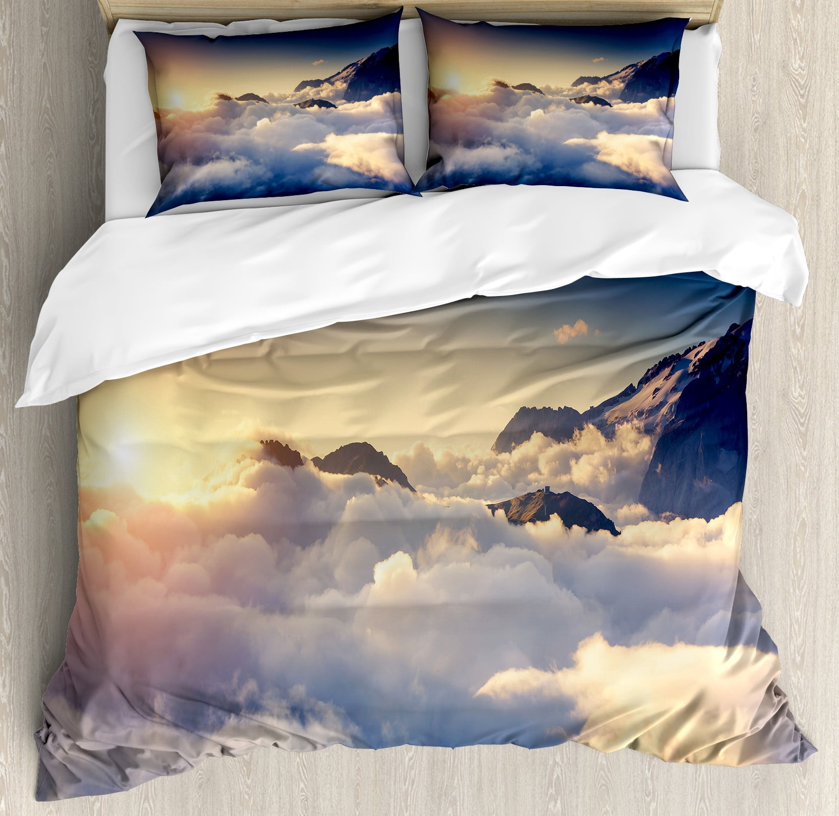 Landscape Duvet Cover Set, Mountain View Climbing Above the Clouds ...