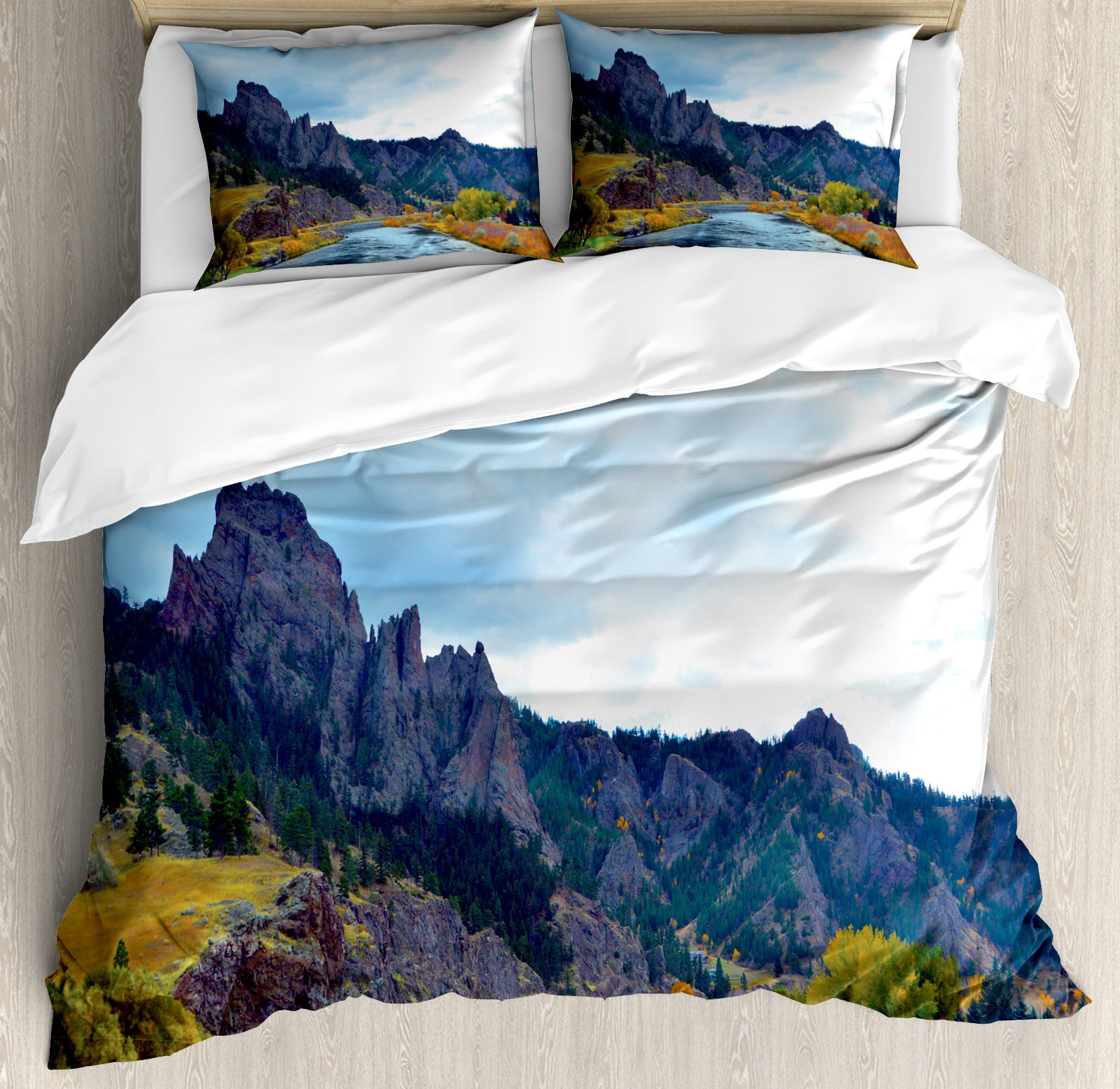 Landscape Duvet Cover Set, Mountains View Missouri River Nature Scenes ...