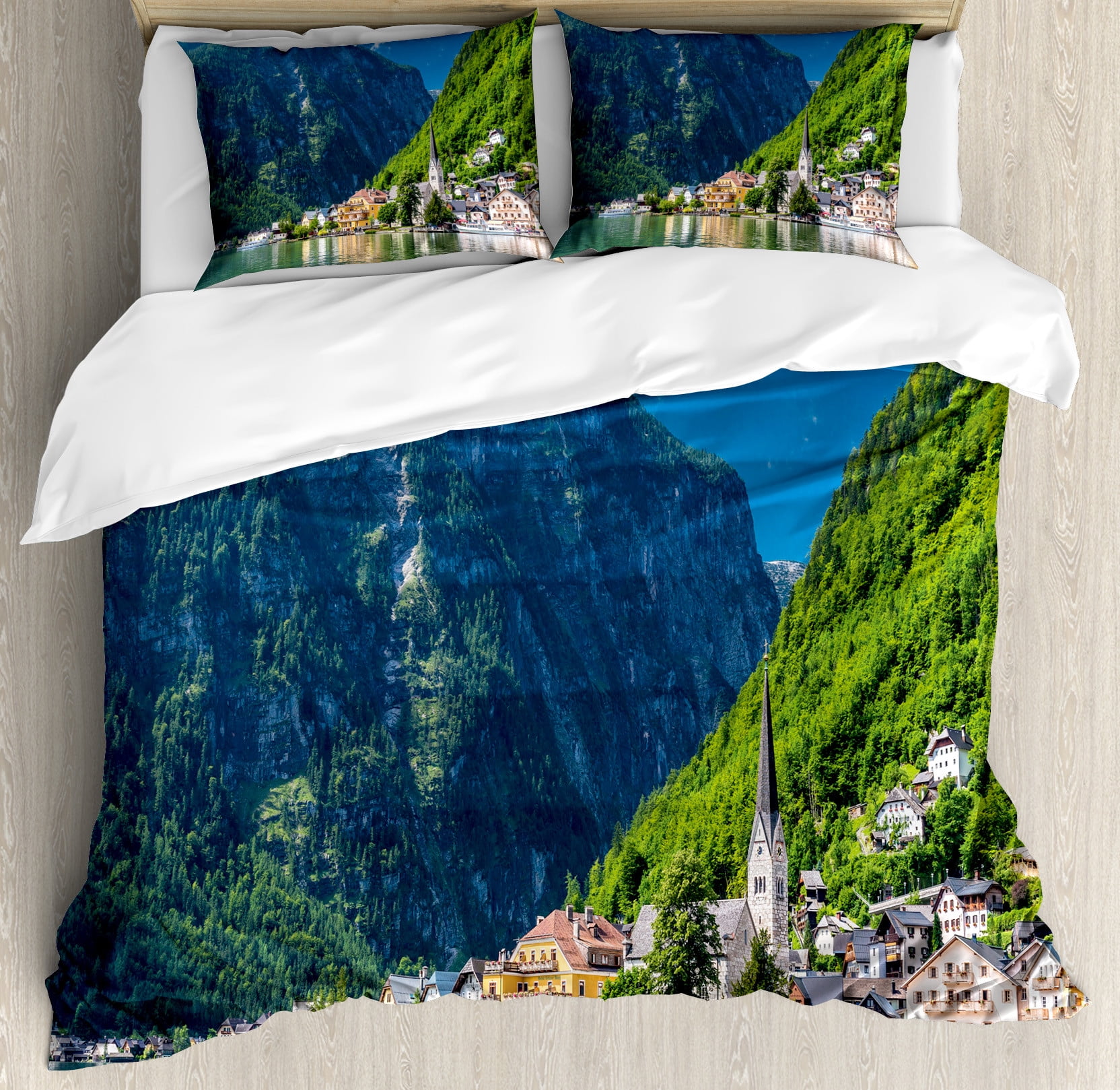 Landscape Duvet Cover Set, Natural View of Hallstatt in Austria ...