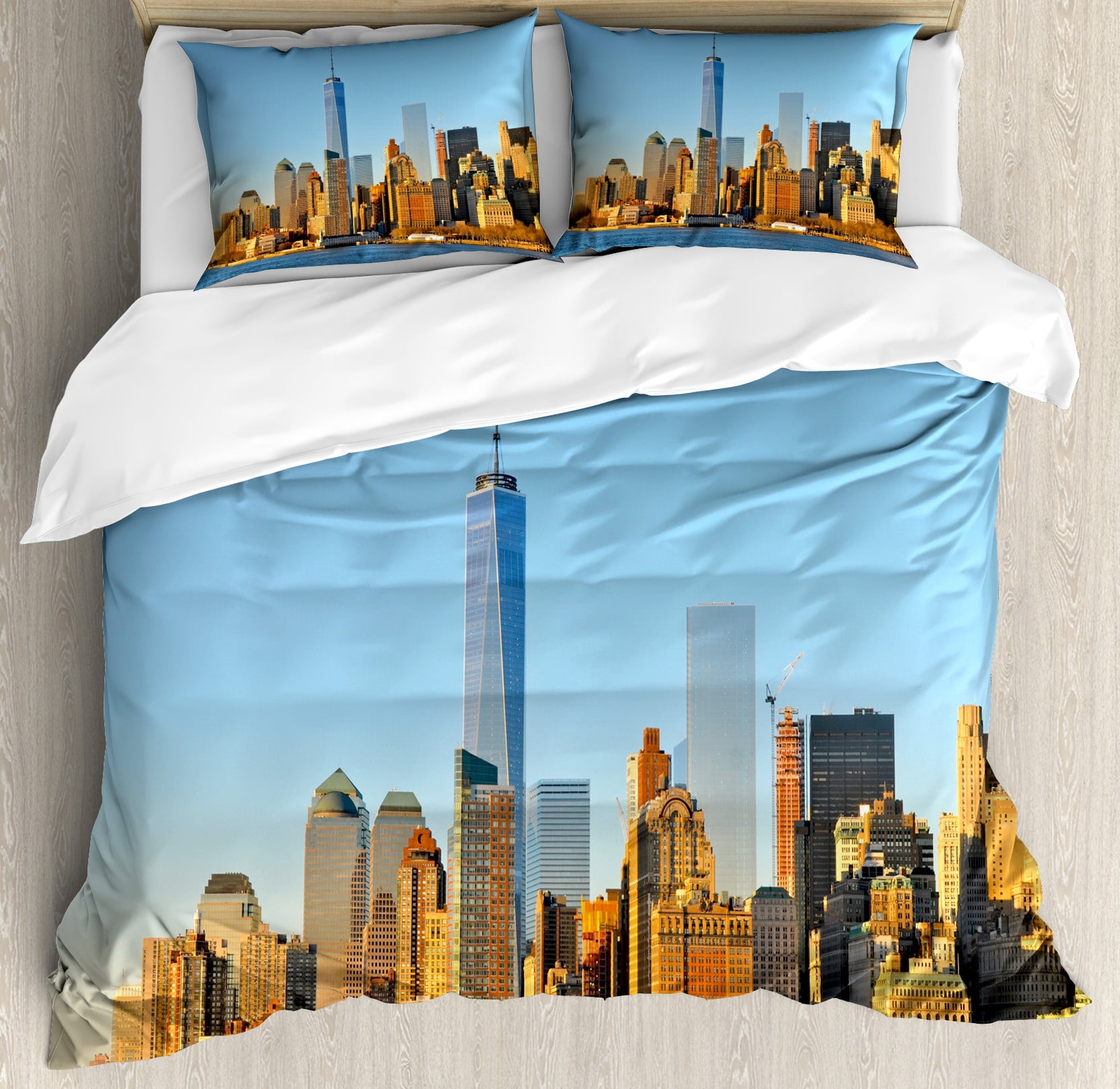 Landscape Duvet Cover Set, New York City Skyline USA Landmark Buildings ...