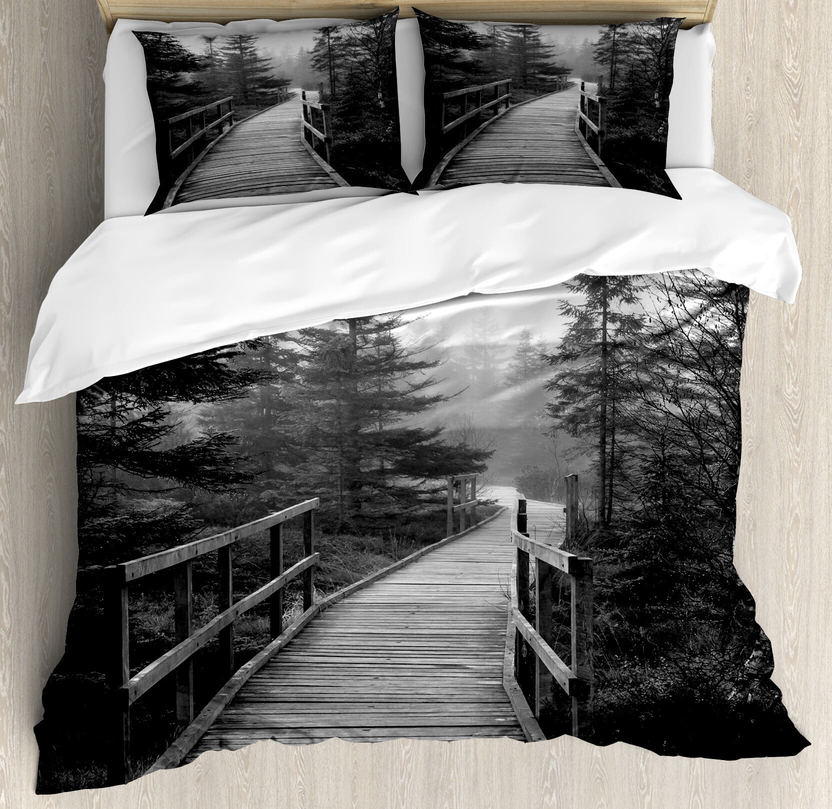 Landscape Duvet Cover Set, Pathway in Wilderness with Pine Trees Czech ...