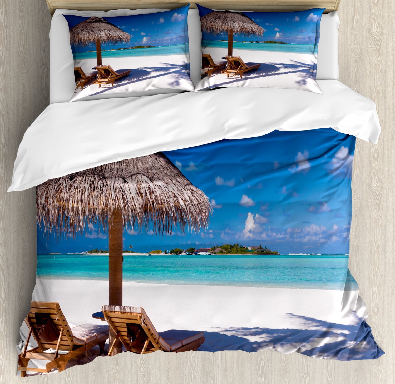 Landscape Duvet Cover Set Queen Size, Island Caribbean Honeymoon Themed ...