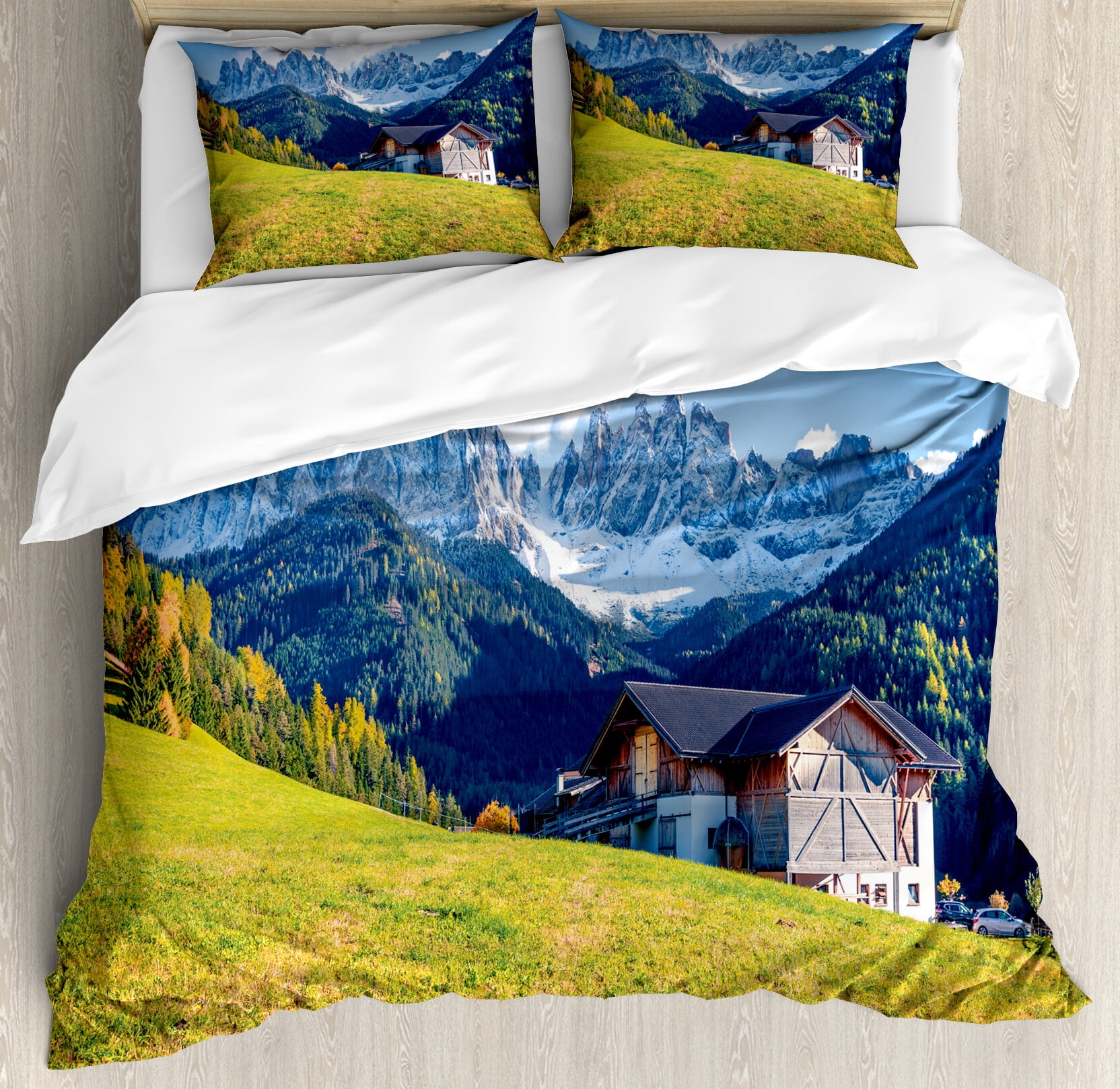 Landscape Duvet Cover Set, Santa Maddalena Village in Front of the Odle ...