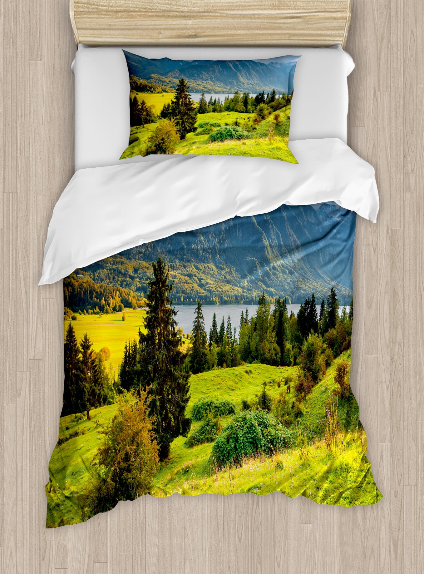Landscape Duvet Cover Set, Summer Morning on Bohinj Lake in National ...
