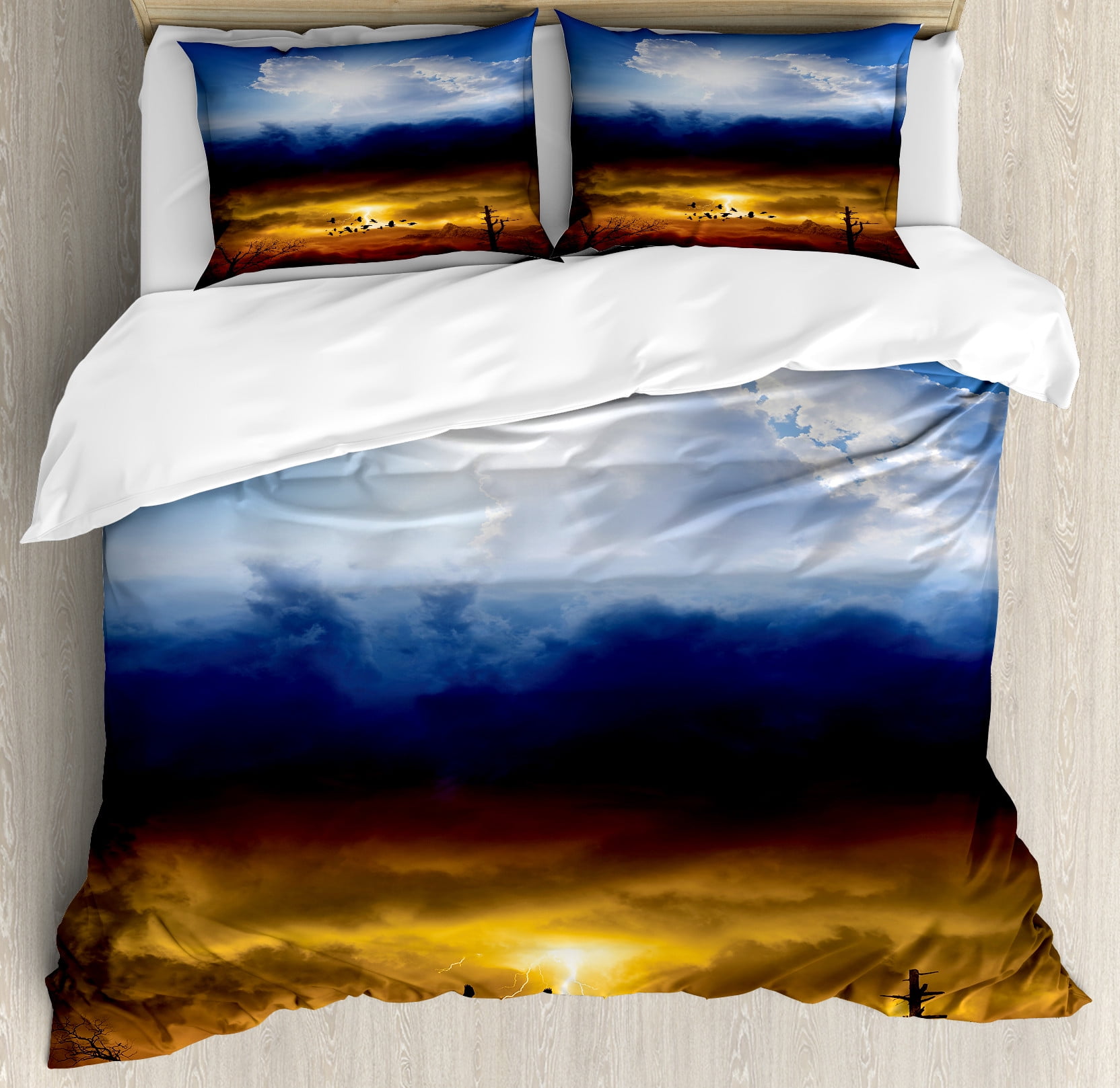 Landscape Duvet Cover Set, Sun and Dark Stormy Sky with Thunder Heaven ...