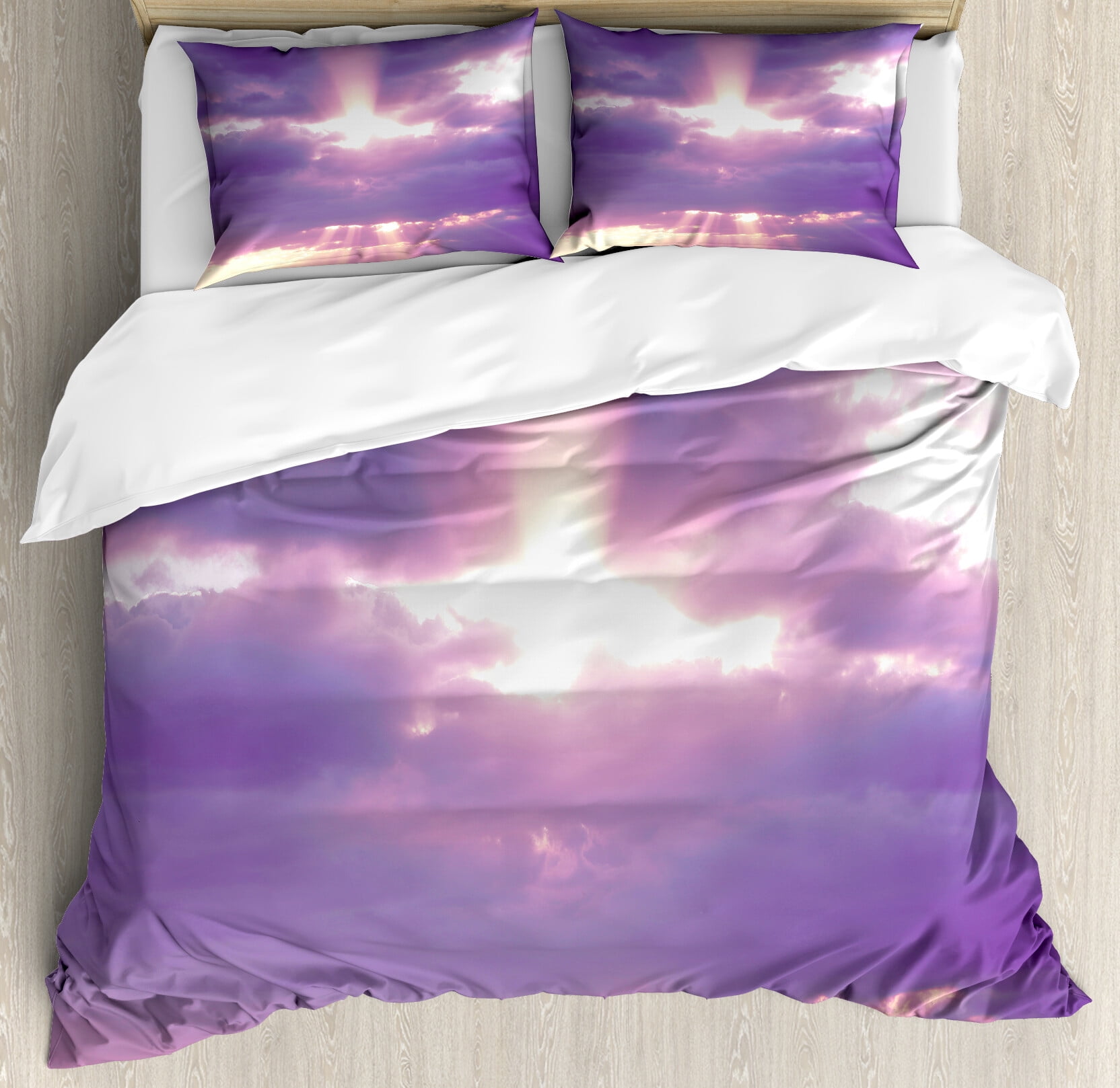 Landscape Duvet Cover Set, Sunburst on Cloudy Sky Rainy Weather ...