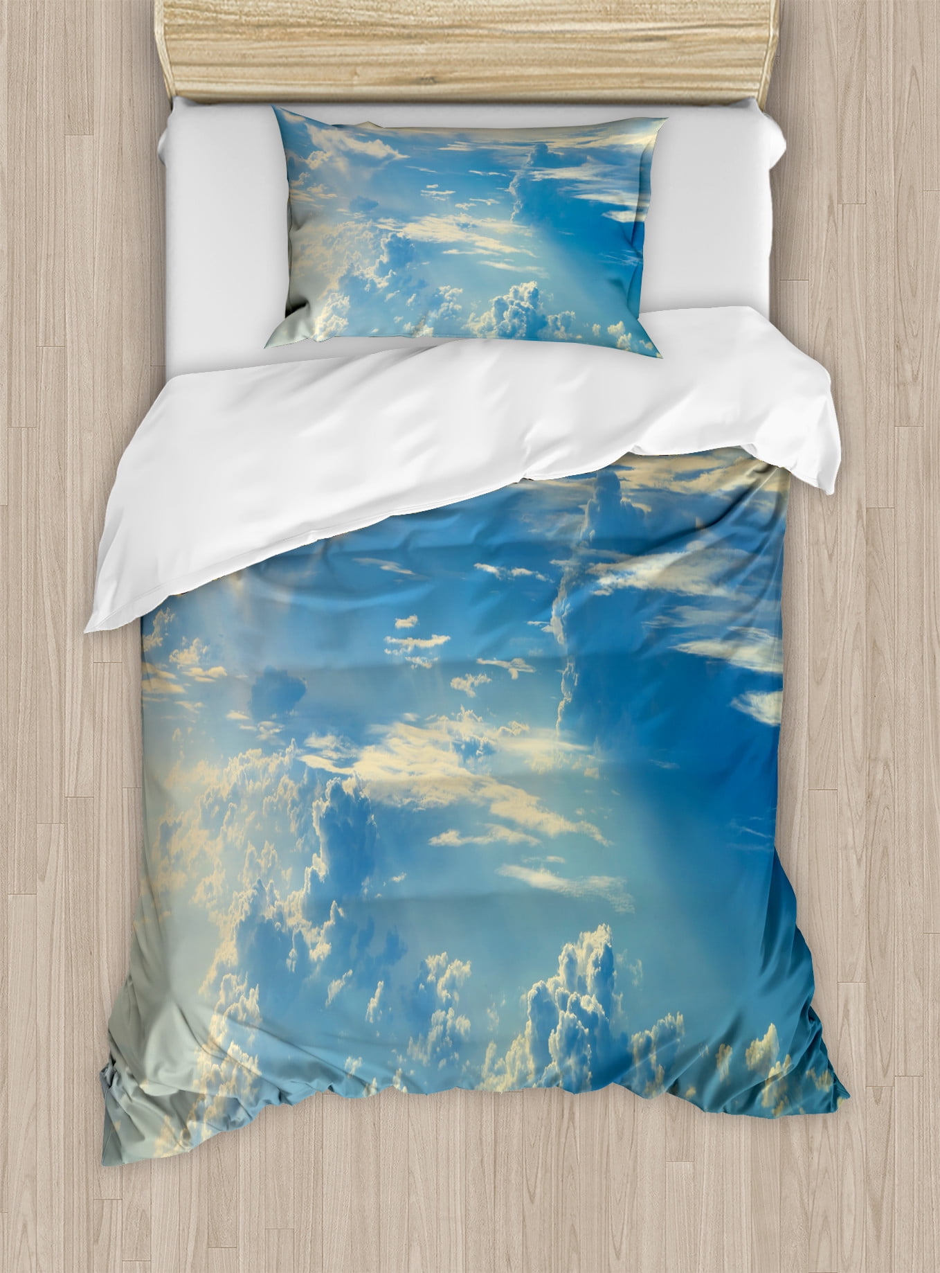 Landscape Duvet Cover Set, Sunrise Foggy Morning Scenery View of Sky ...
