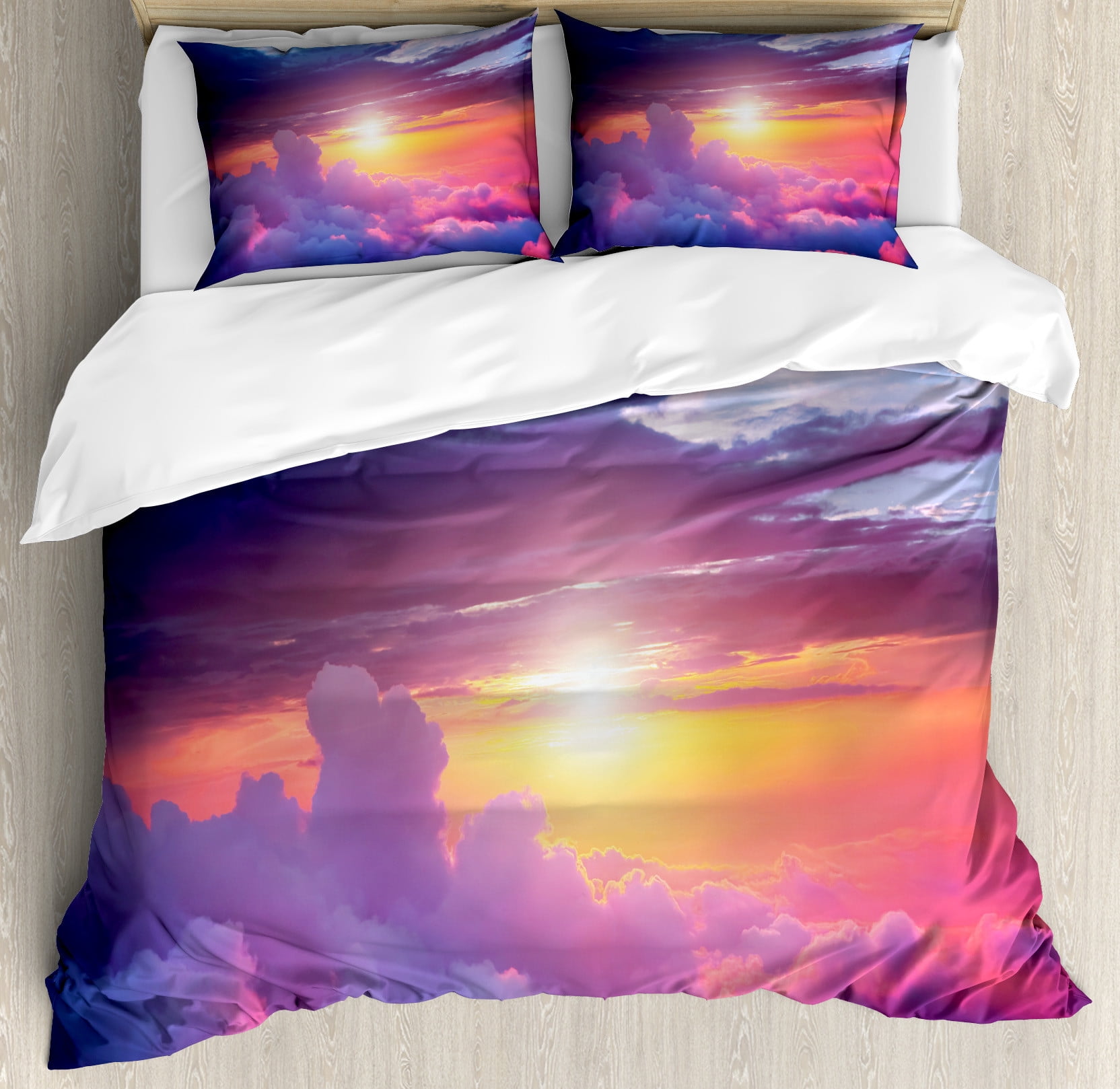 Landscape Duvet Cover Set, Sunset Scene with Sky and Clouds with ...