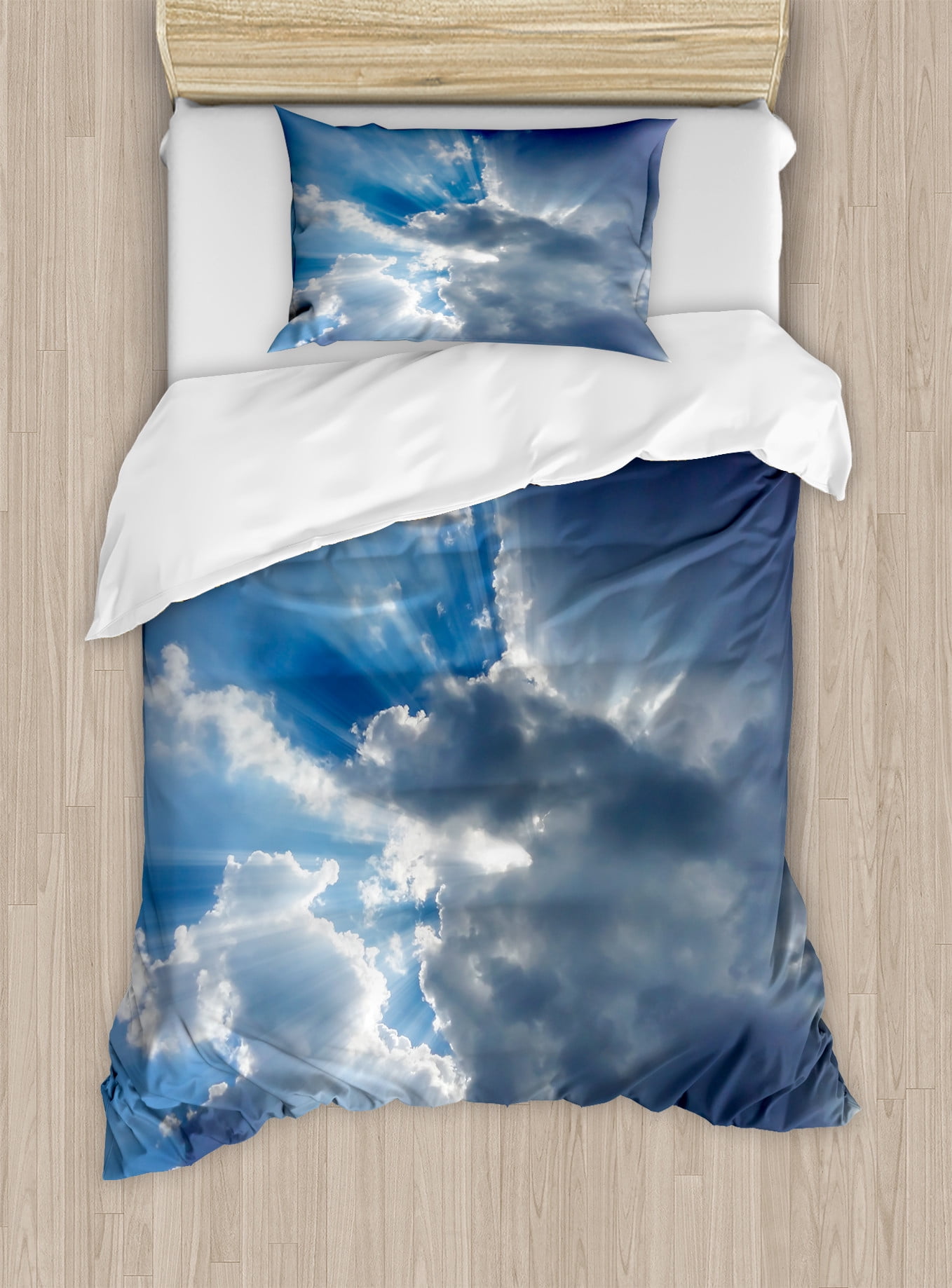 Landscape Duvet Cover Set, Sunshine Sun Rays Breaking Through Huge Dark ...