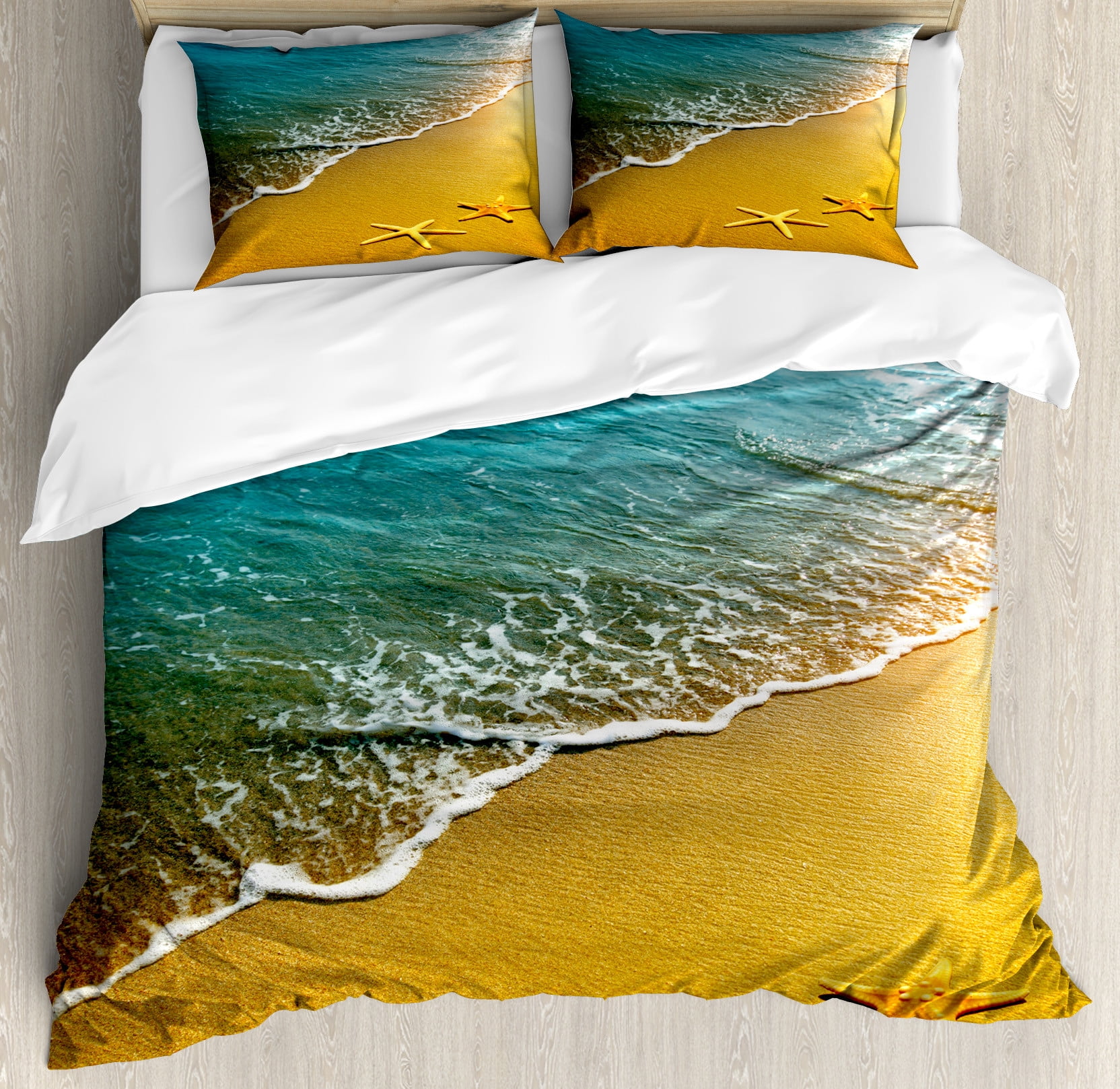 Landscape Duvet Cover Set, Tropical Island Beach Caribbean Atlantic ...