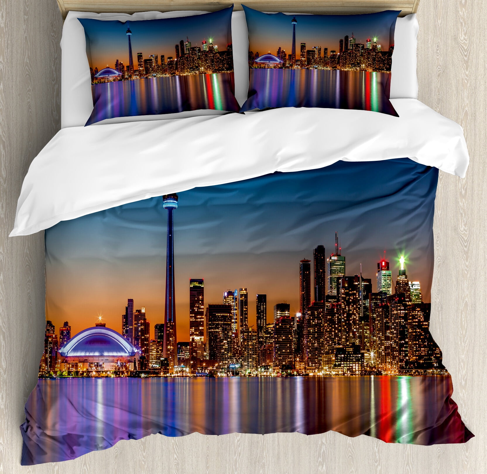 Landscape Duvet Cover Set, Urban Theme a Cityscape View of Toronto and ...